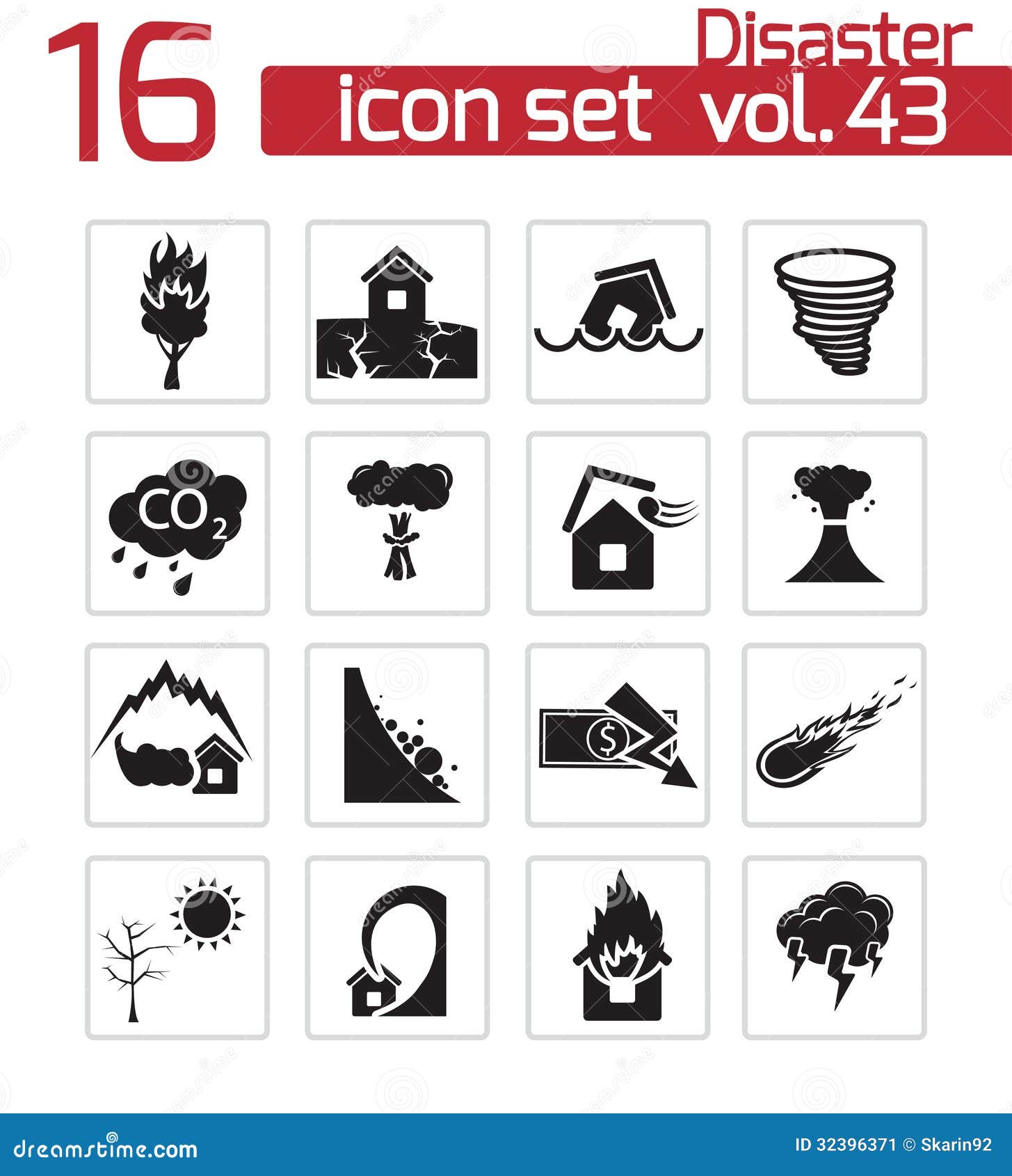 Vector Black Disaster Icons Stock Illustration - Illustration of ...