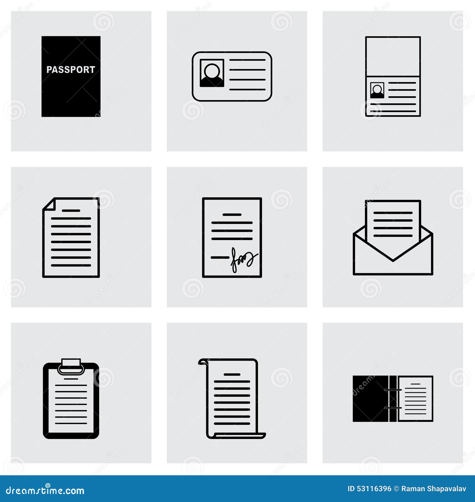 Vector Black Document Icons Set Stock Vector - Illustration of open ...
