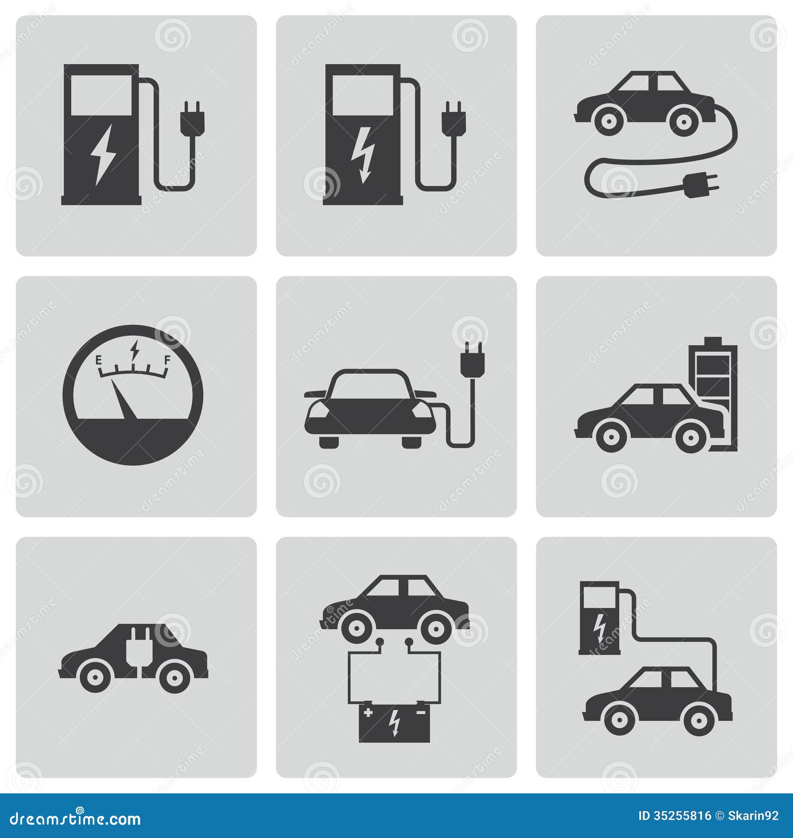 Vector Black Electric Car Icons Set Stock Vector - Illustration of ...