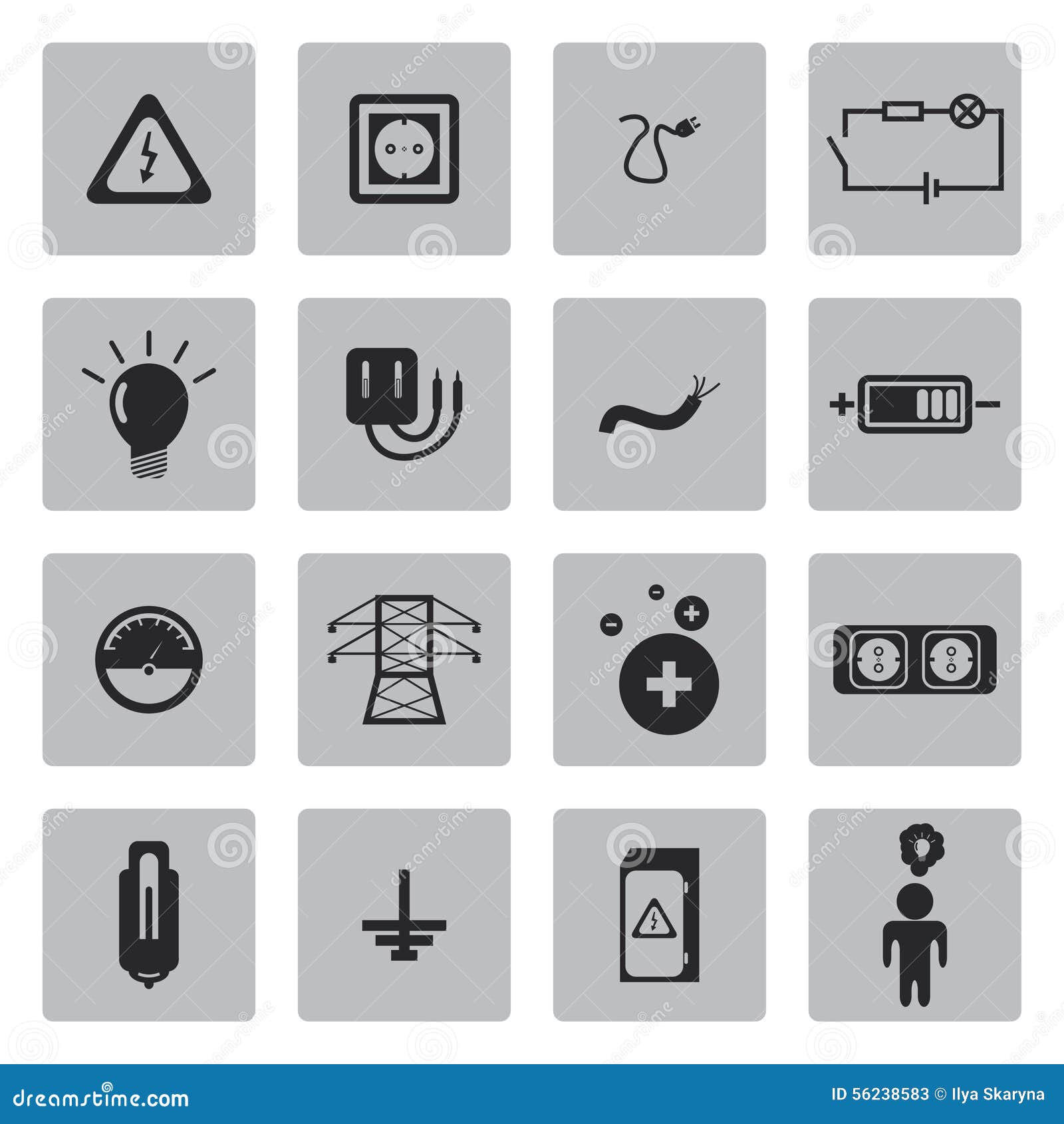 Vector Black Electricity Icons Set Stock Vector - Illustration of ...