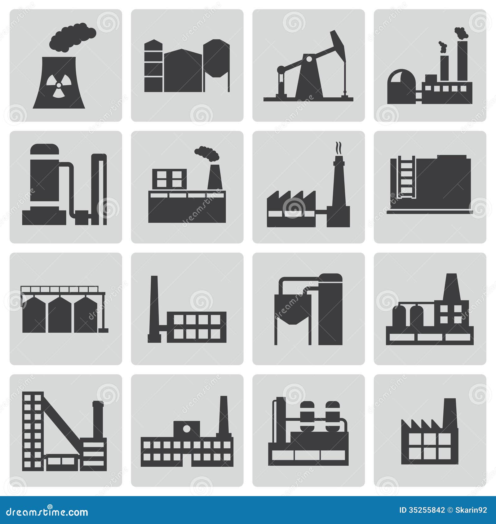 Factory Icons (retro Colors) Cartoon Vector | CartoonDealer.com #46092087