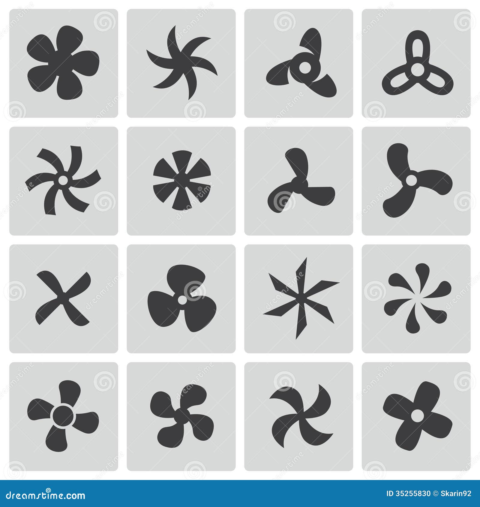 Vector Black Fans and Propellers Icons Set Stock Vector - Illustration ...