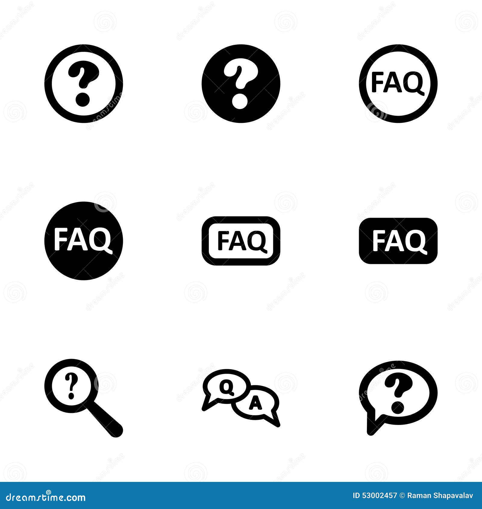 Vector black faq icon set stock vector. Illustration of graphic - 53002457
