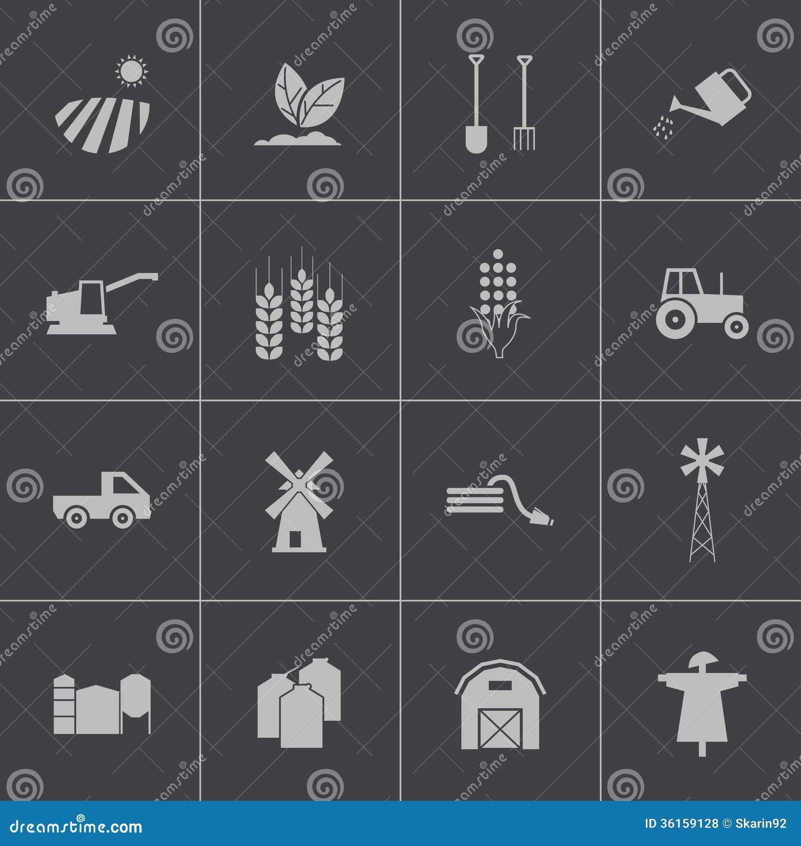 Farming Icons And Black Background Cartoon Vector | CartoonDealer.com ...