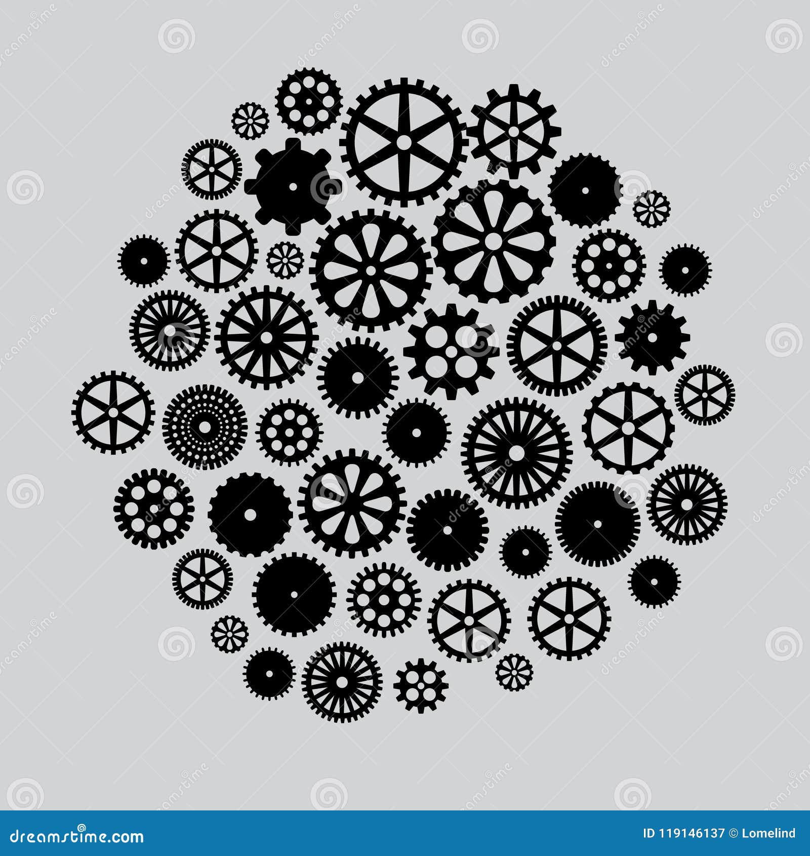 Vector Black Flat Gears Card Stock Illustration - Illustration of ...