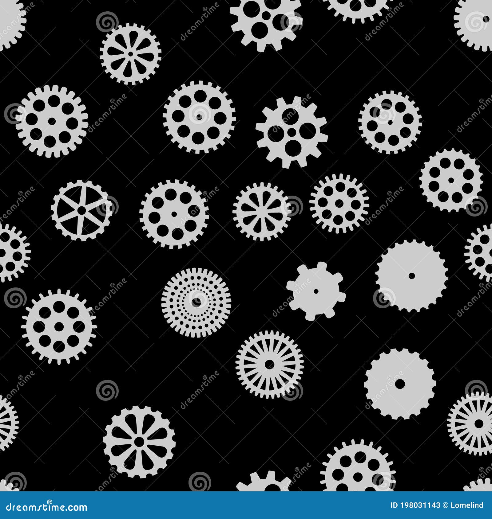 Vector Black Flat Gears Seamless Pattern Stock Illustration ...