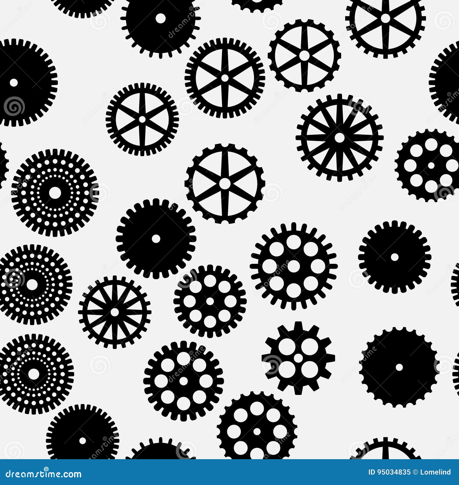 Vector Black Flat Gears Seamless Pattern Stock Illustration ...