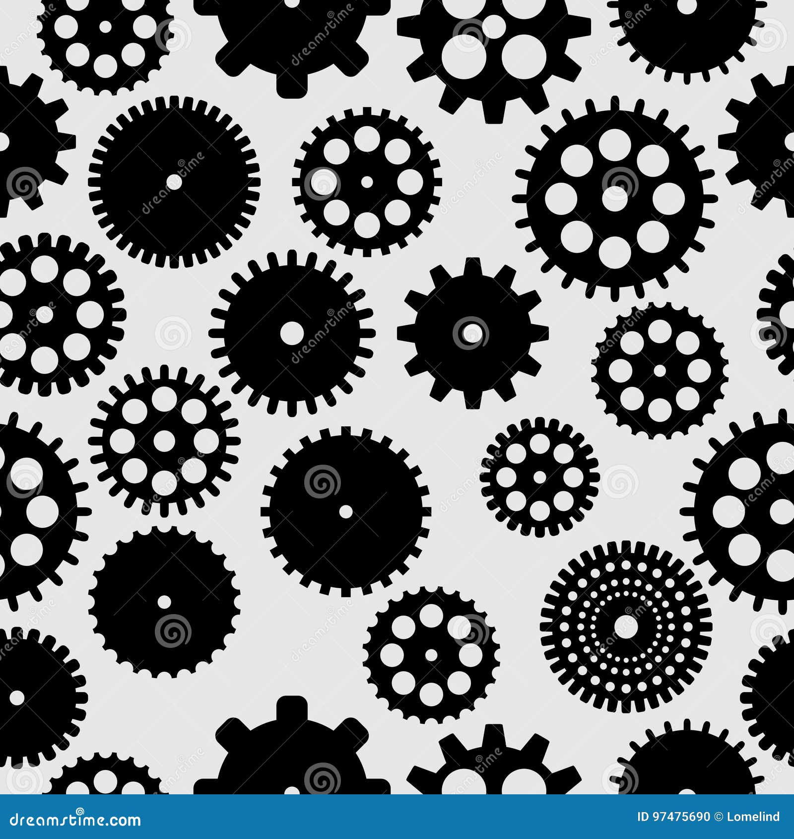 Vector Black Flat Gears Seamless Pattern Stock Illustration ...