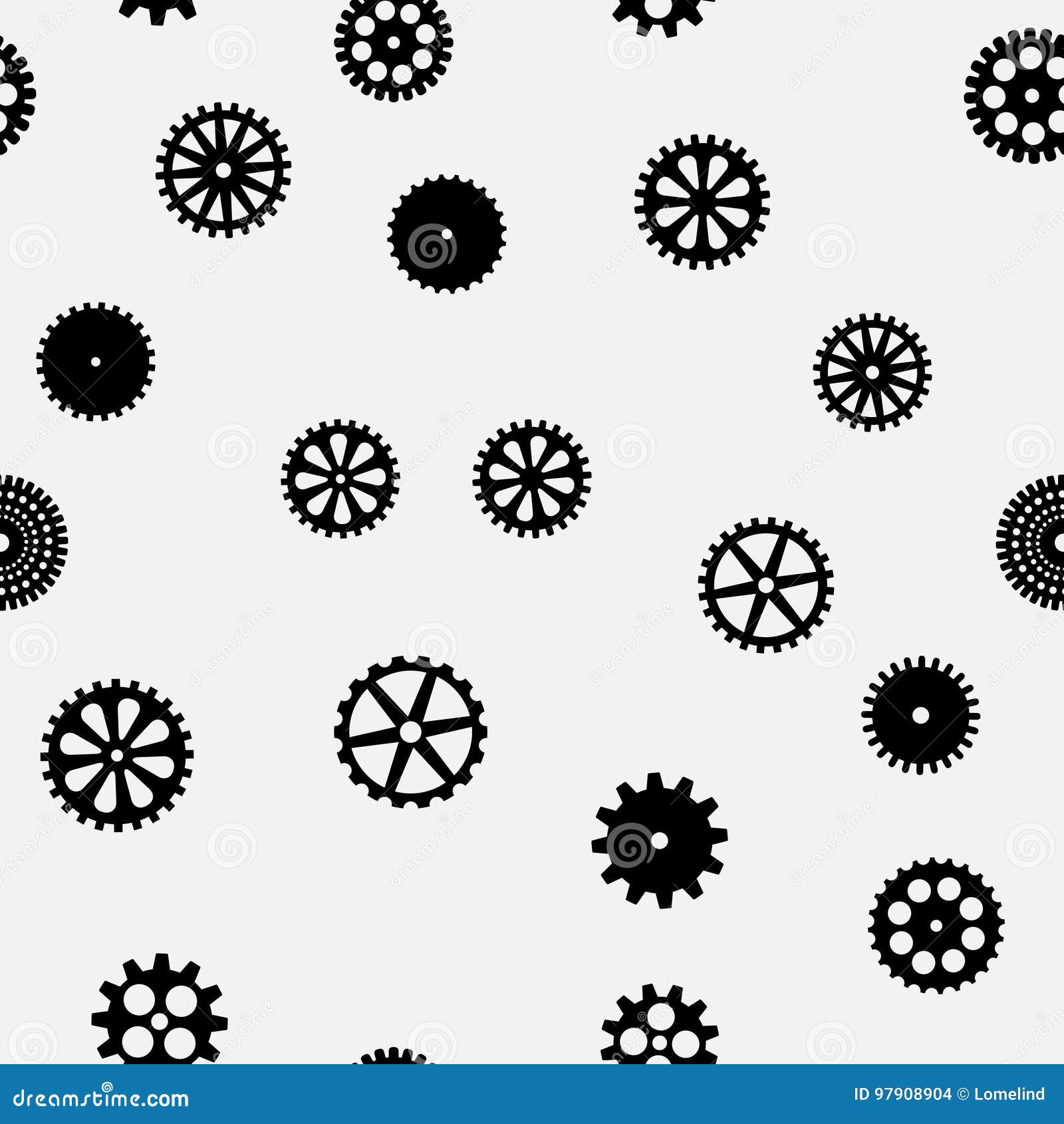 Vector Black Flat Gears Seamless Pattern Stock Illustration ...