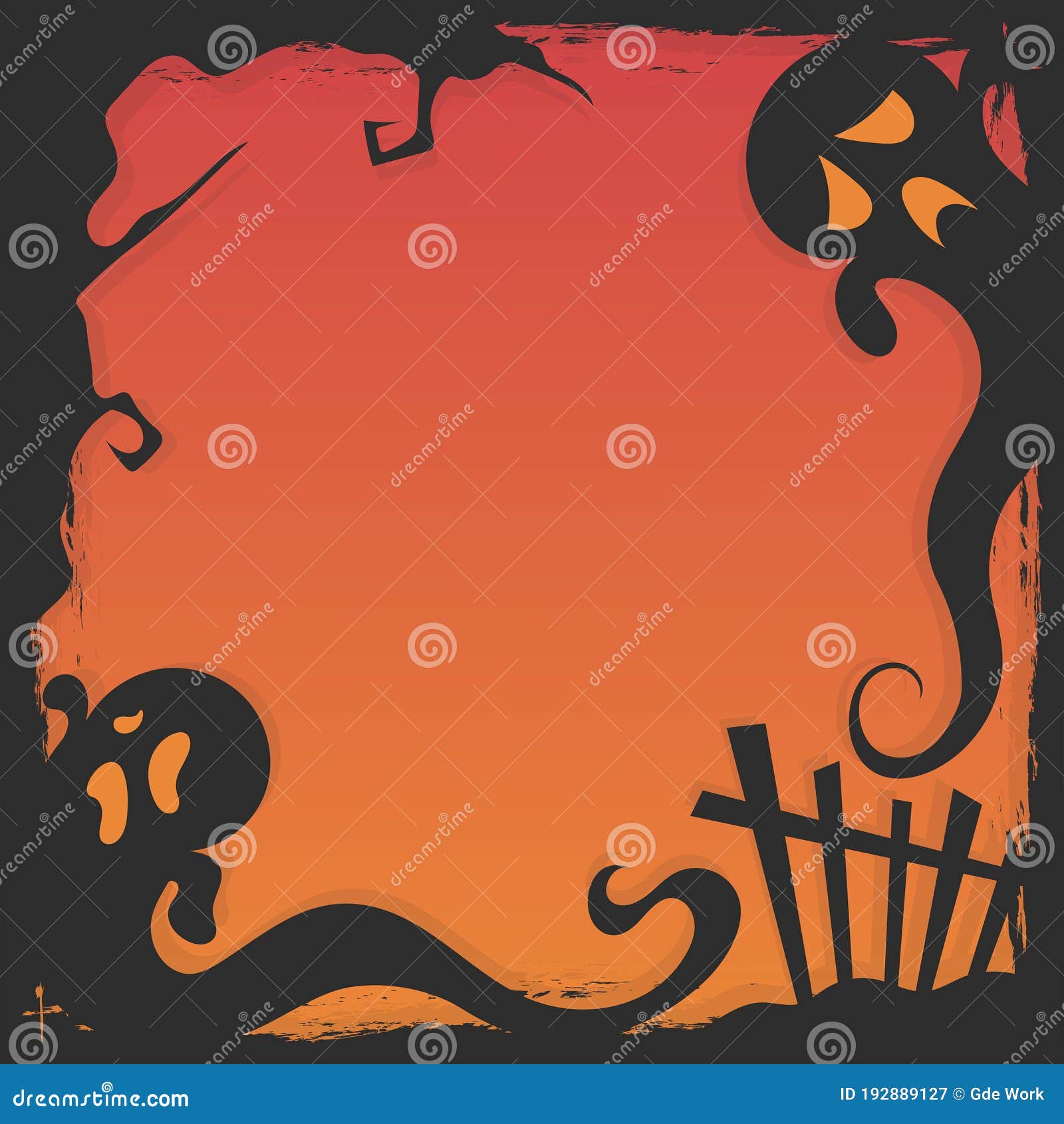 Vector of Black Flat Halloween Border with Ghost Decoration Stock ...