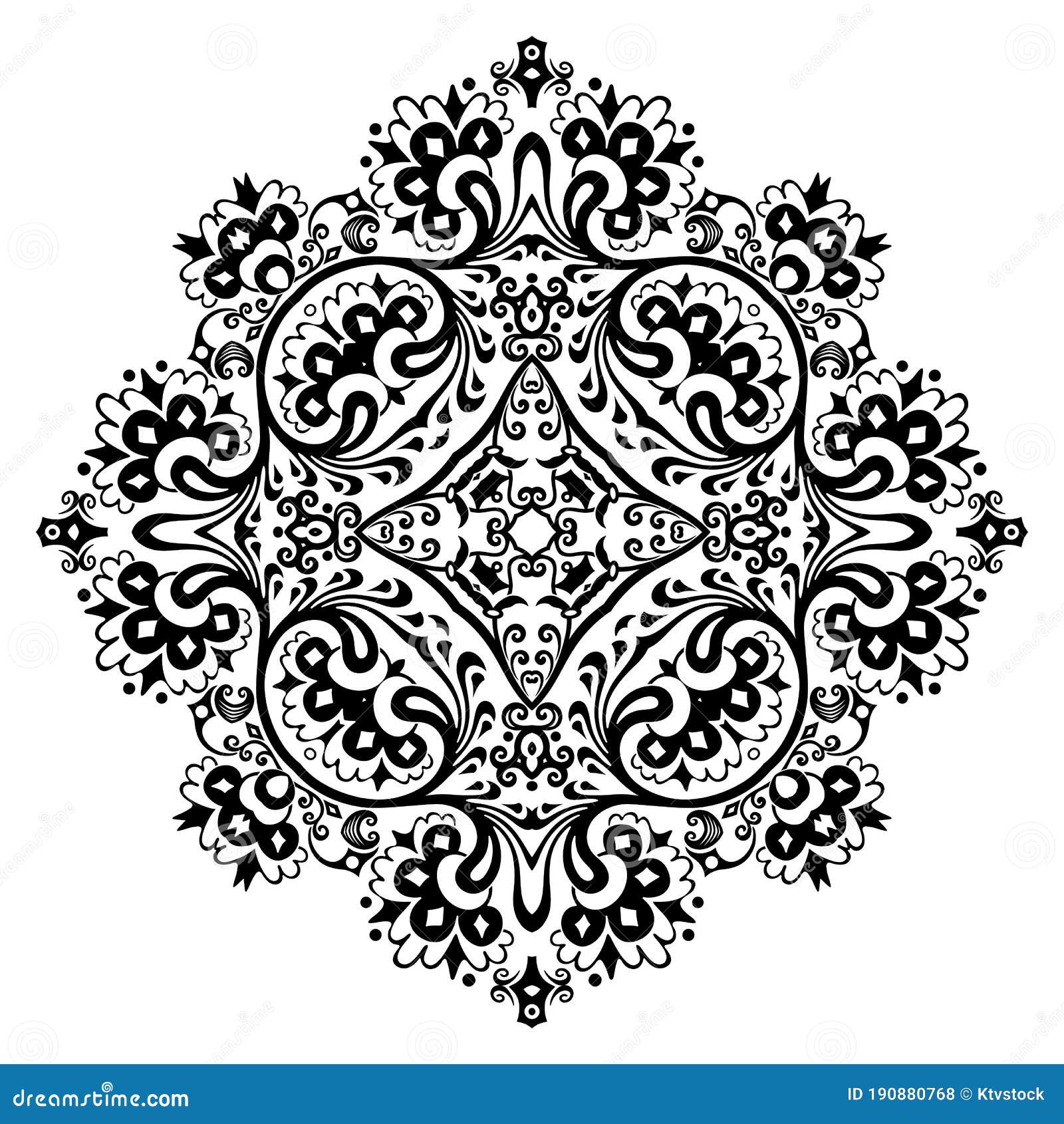 Vector Black Floral Ethnic Ornamental Illustration Stock Vector ...