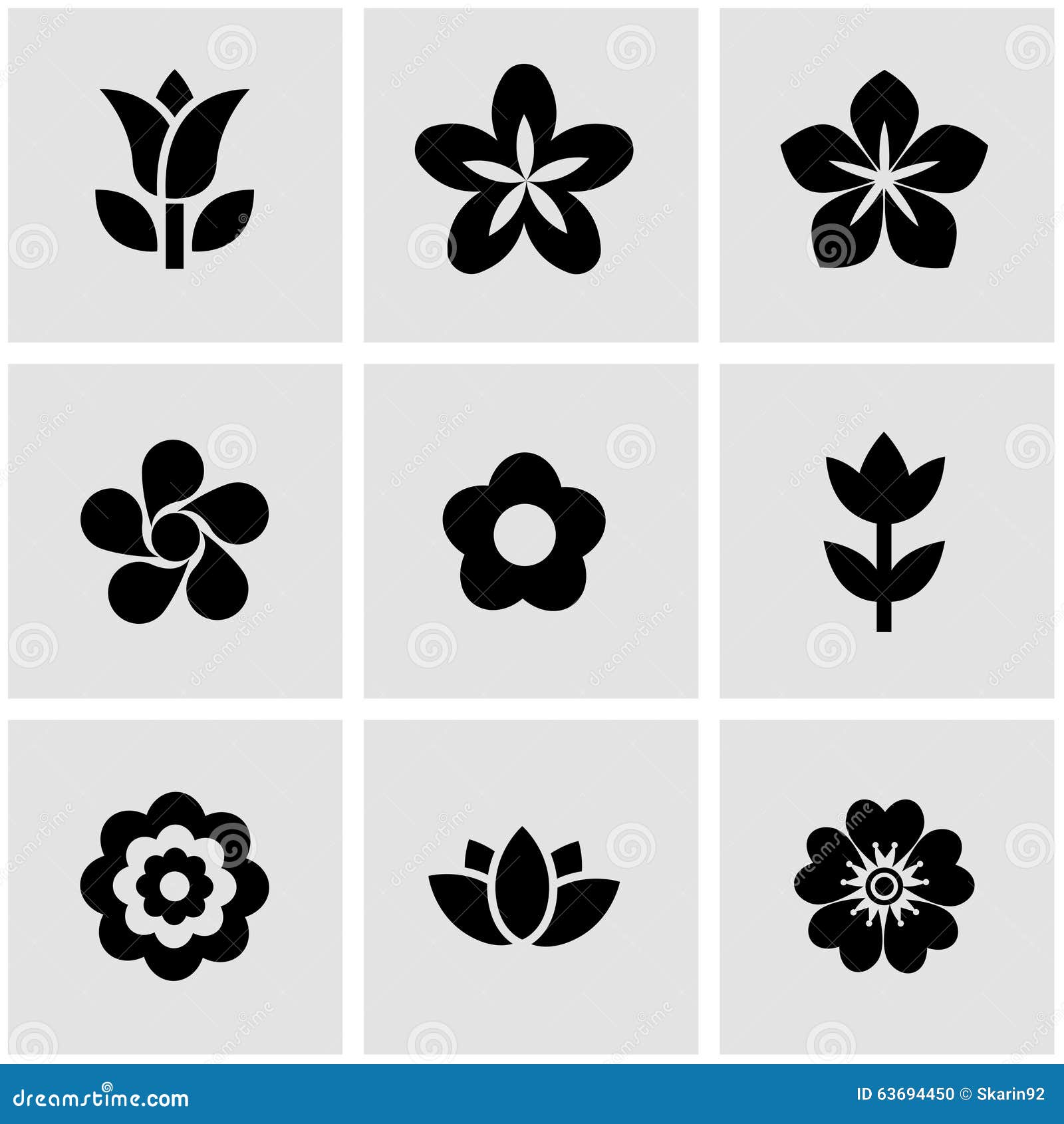 Vector Black Flowers Icon Set Stock Illustration - Illustration of ...