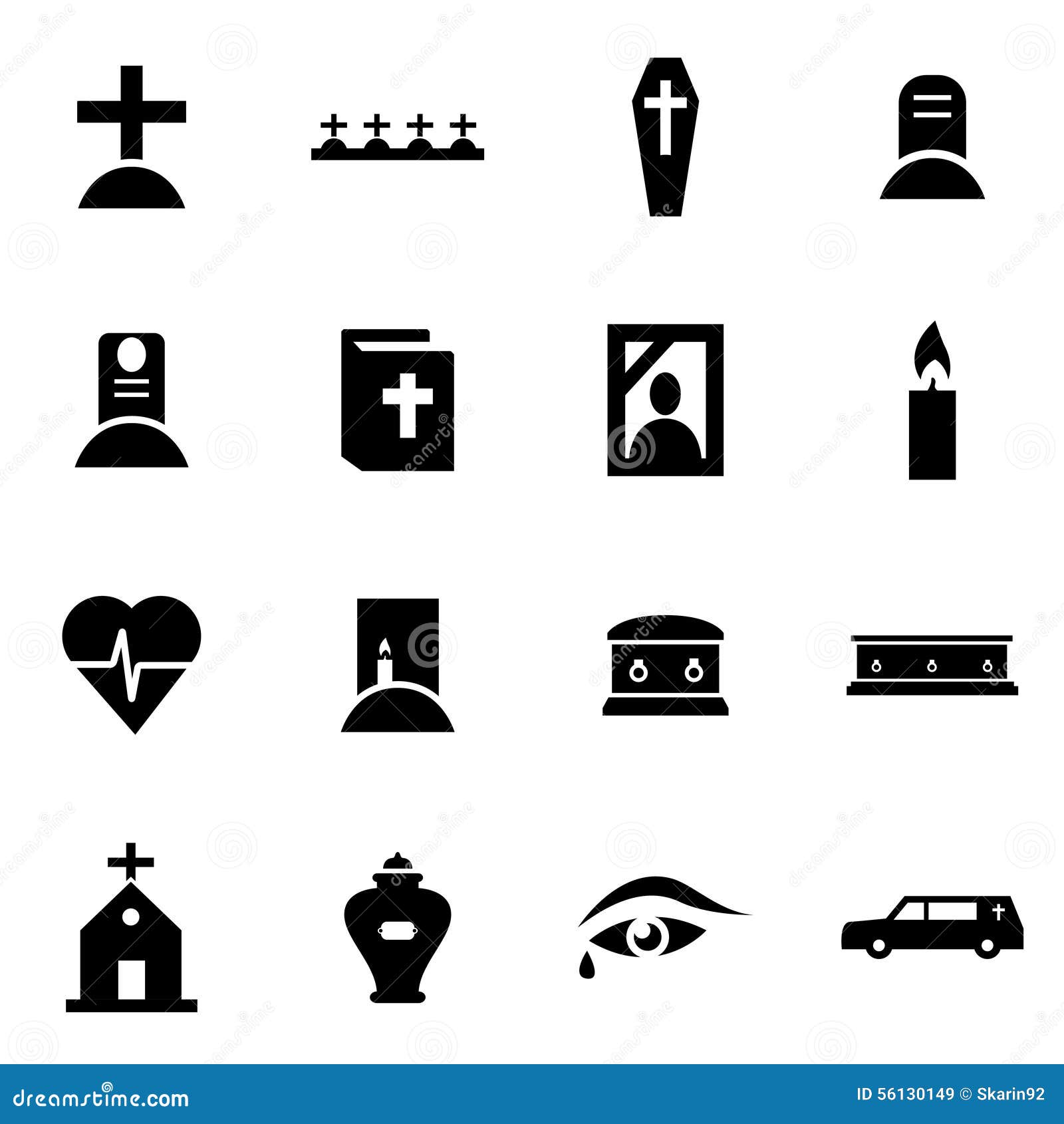 Vector Black Funeral Icon Set Stock Vector - Illustration of funeral ...