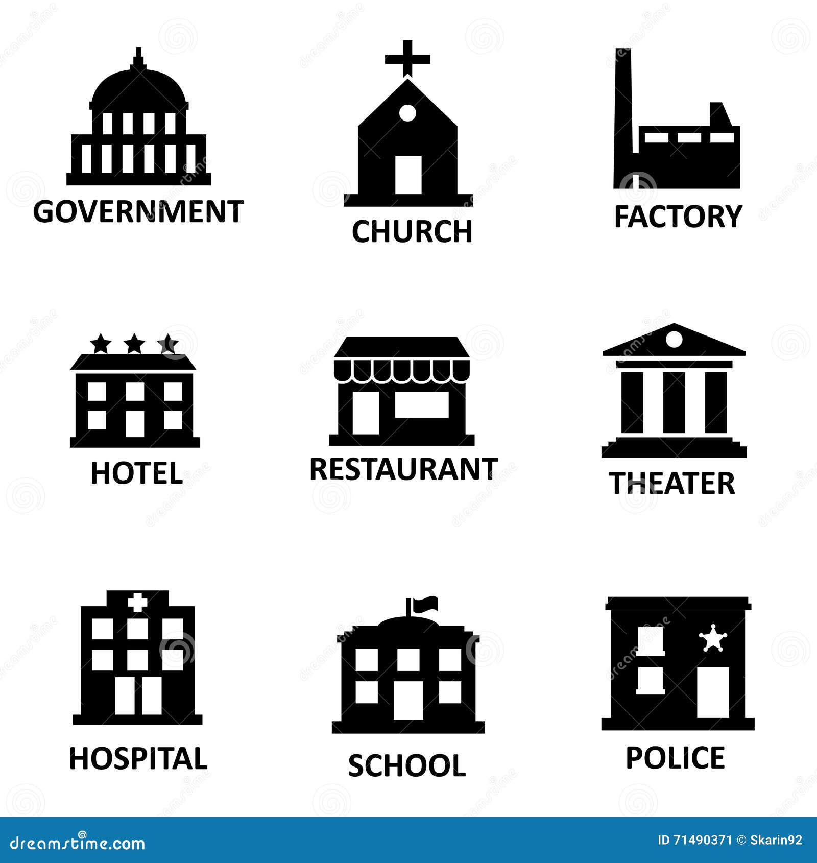 Vector Black Government Building Icons Set Stock Illustration ...