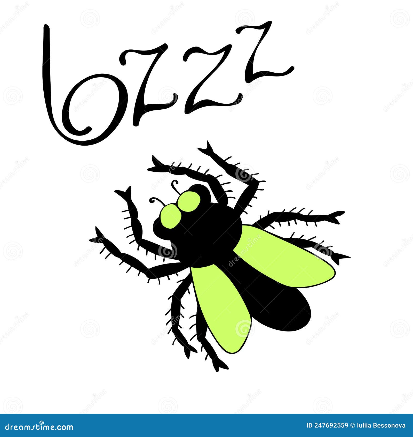 Vector Black Green Fly in Flat Style. Top View Insect Stock Vector ...