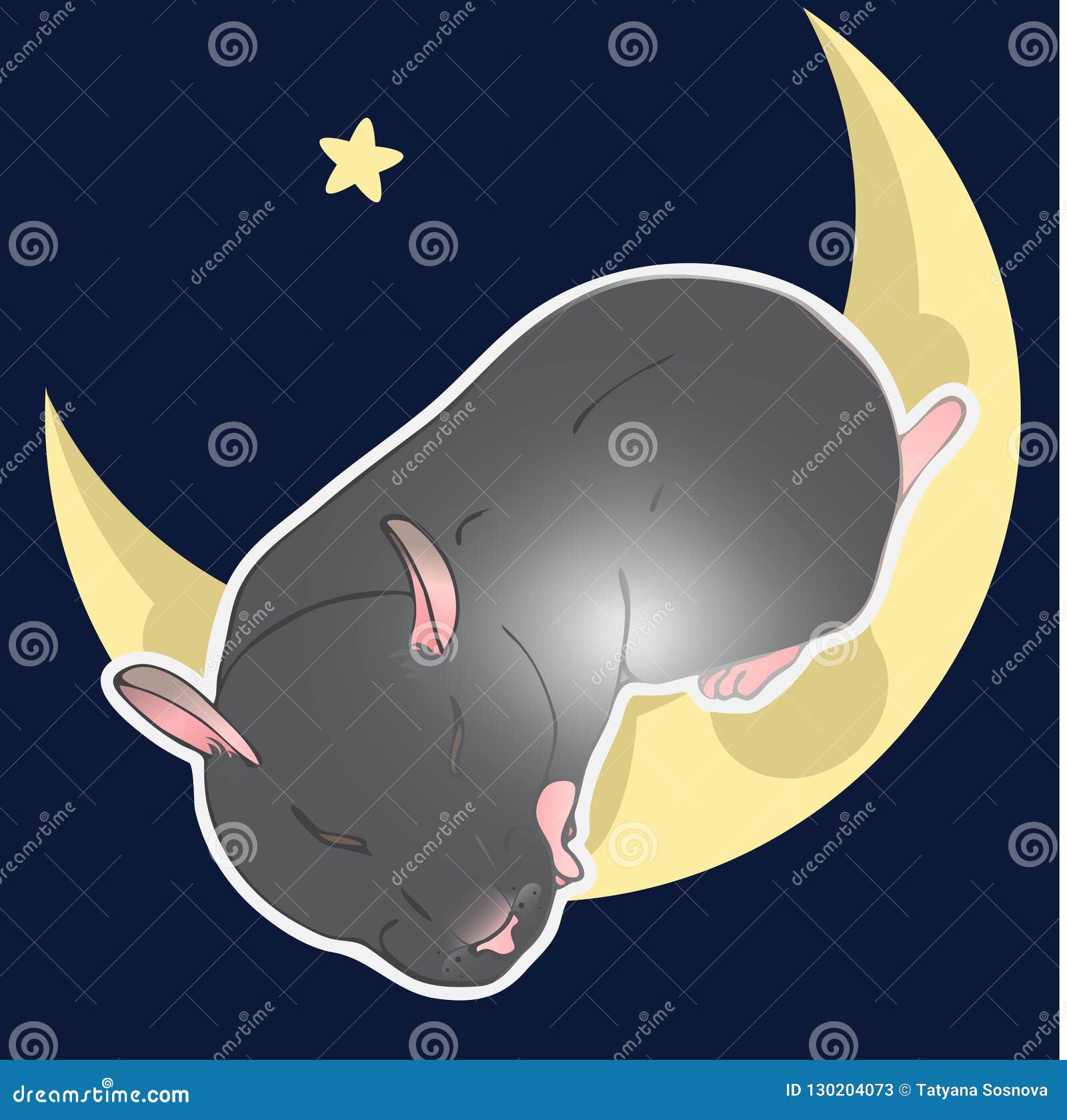 Vector Black Hamster is Sleeping on the Moon Stock Vector ...