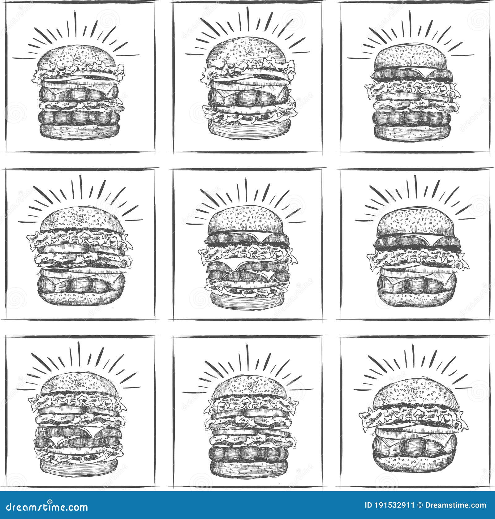 Vector Black Hand Drawn Burger on White Background Stock Vector ...