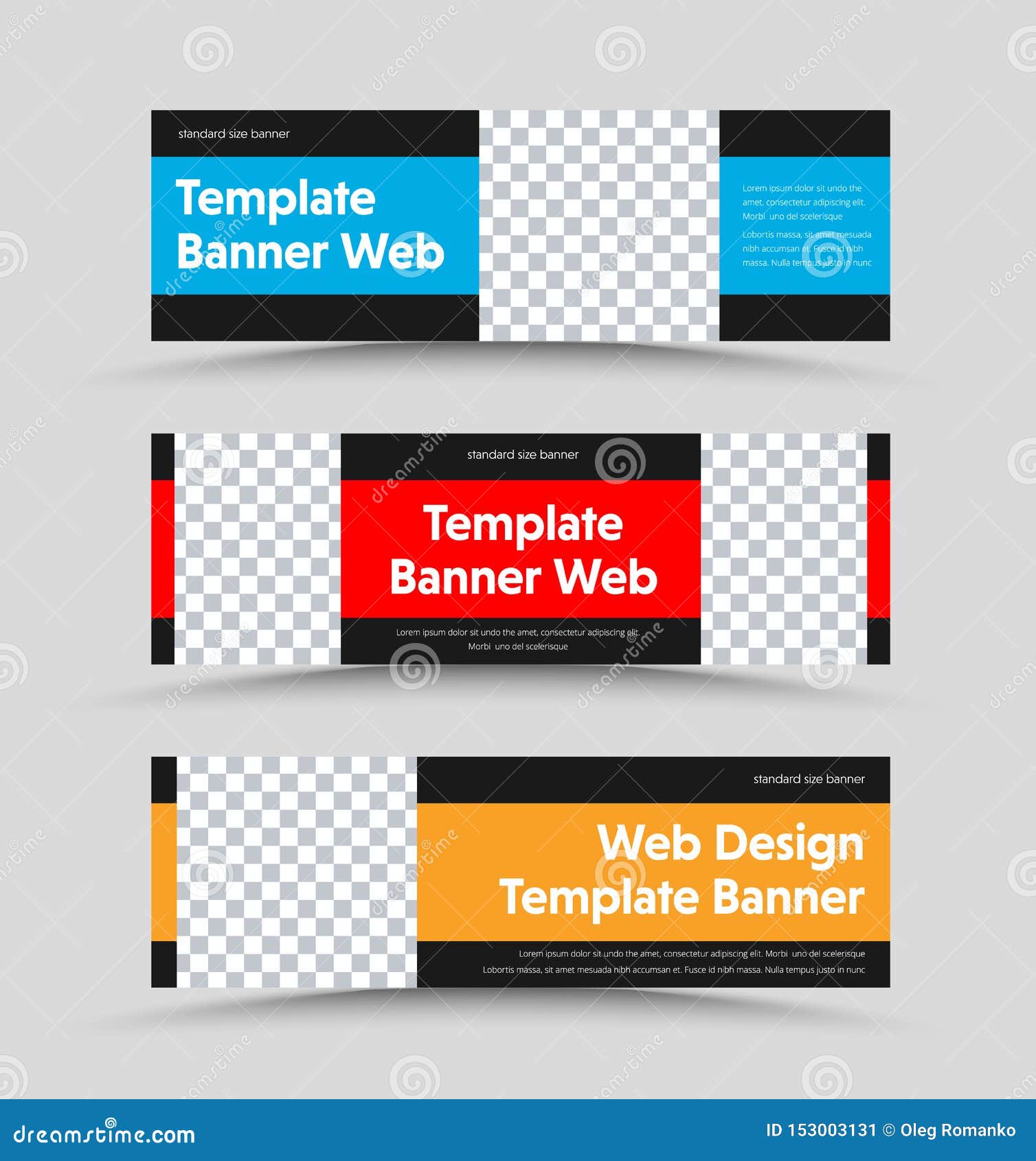Vector Black Horizontal Web Banners Design with Color Rectangles and ...