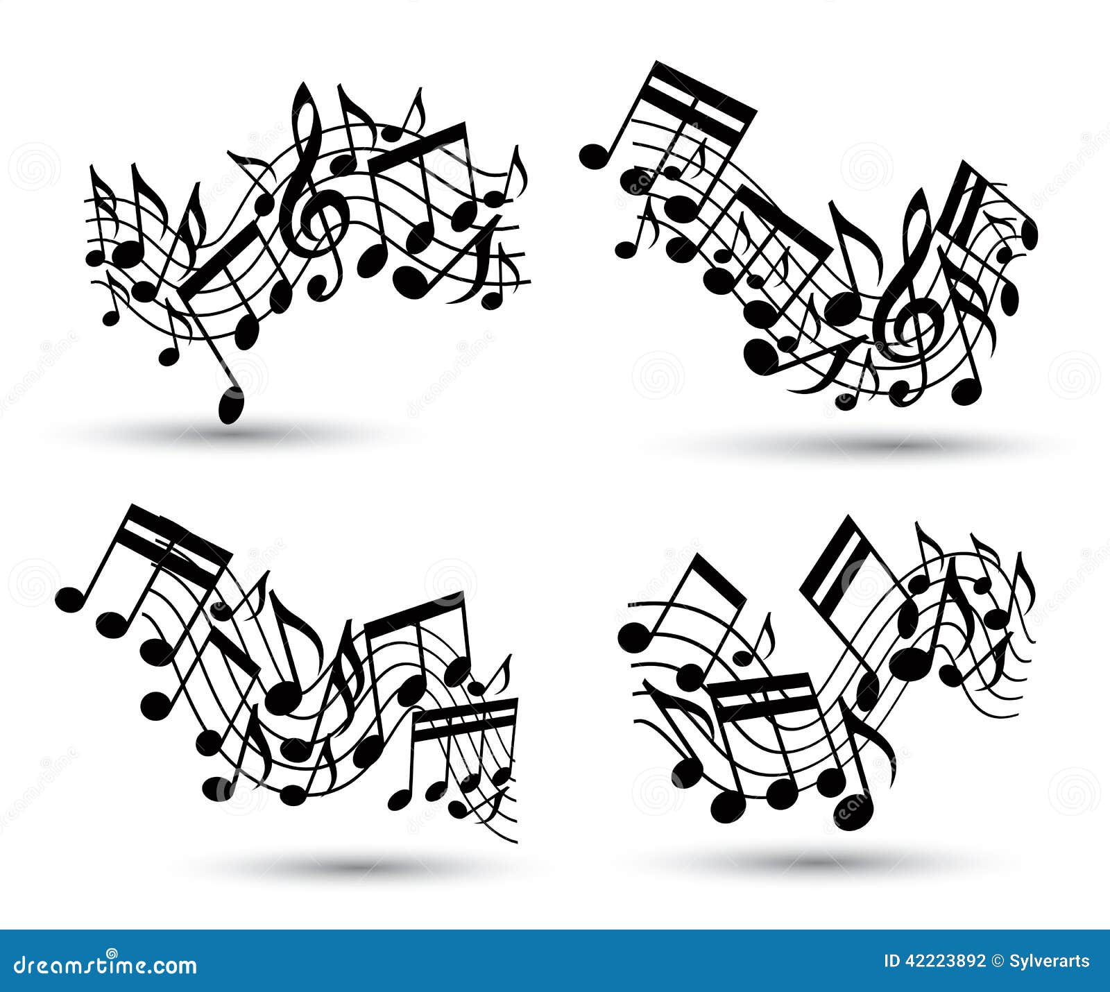 Vector Black Jolly Wavy Staves With Musical Notes On White Background ...