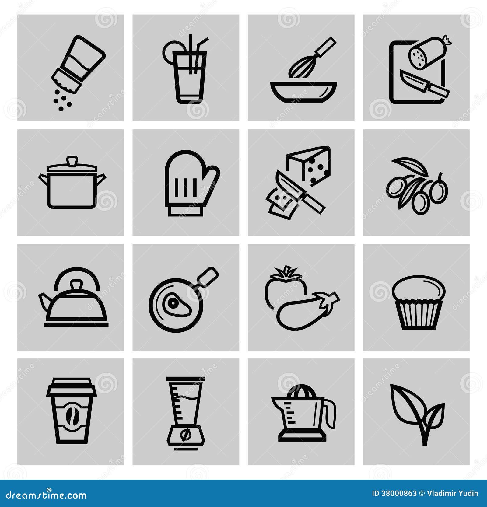Vector Black Kitchen Icons Set Stock Vector - Illustration of fried ...