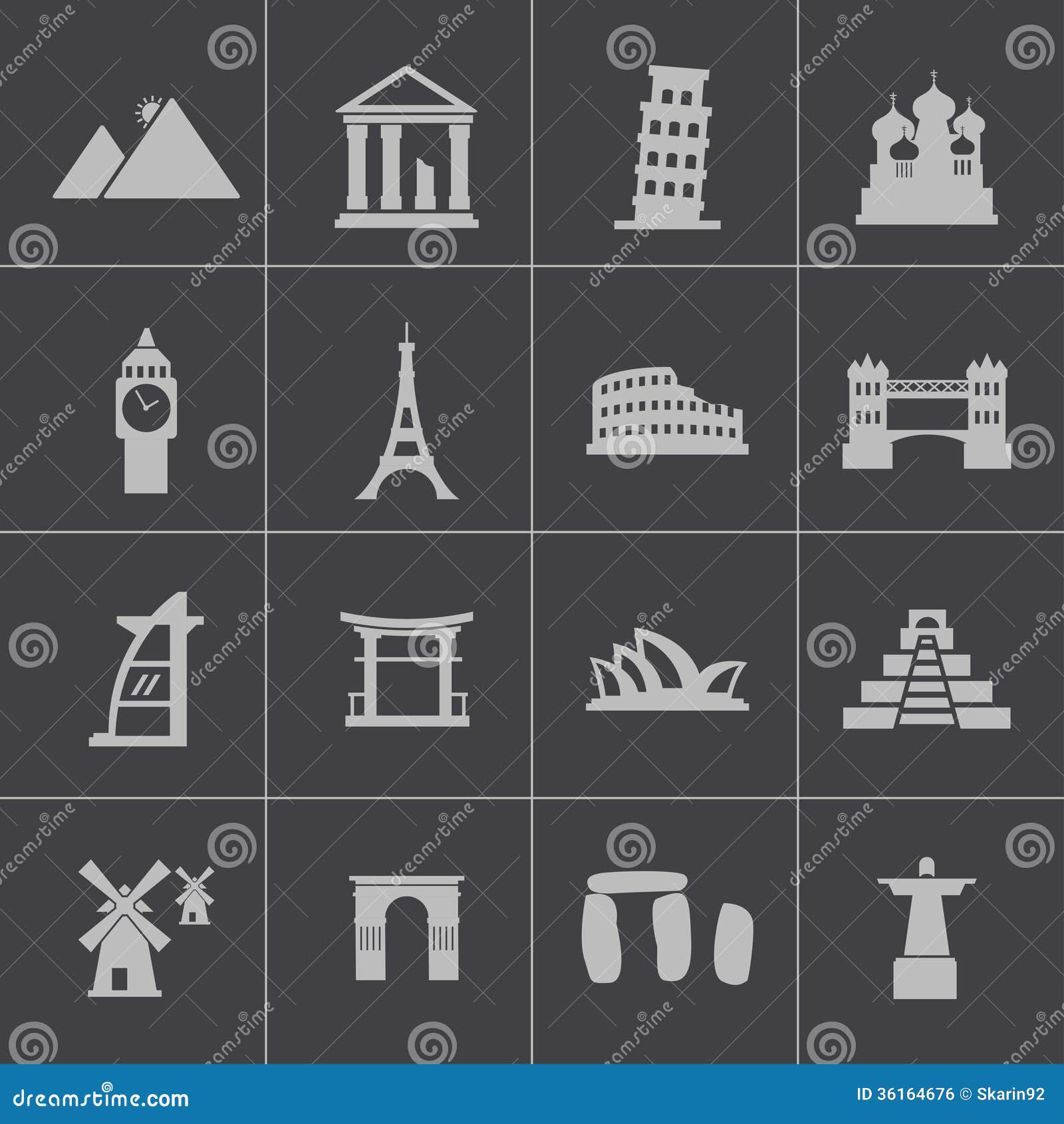 Vector Black Landmark Icons Set Stock Vector - Illustration of history ...