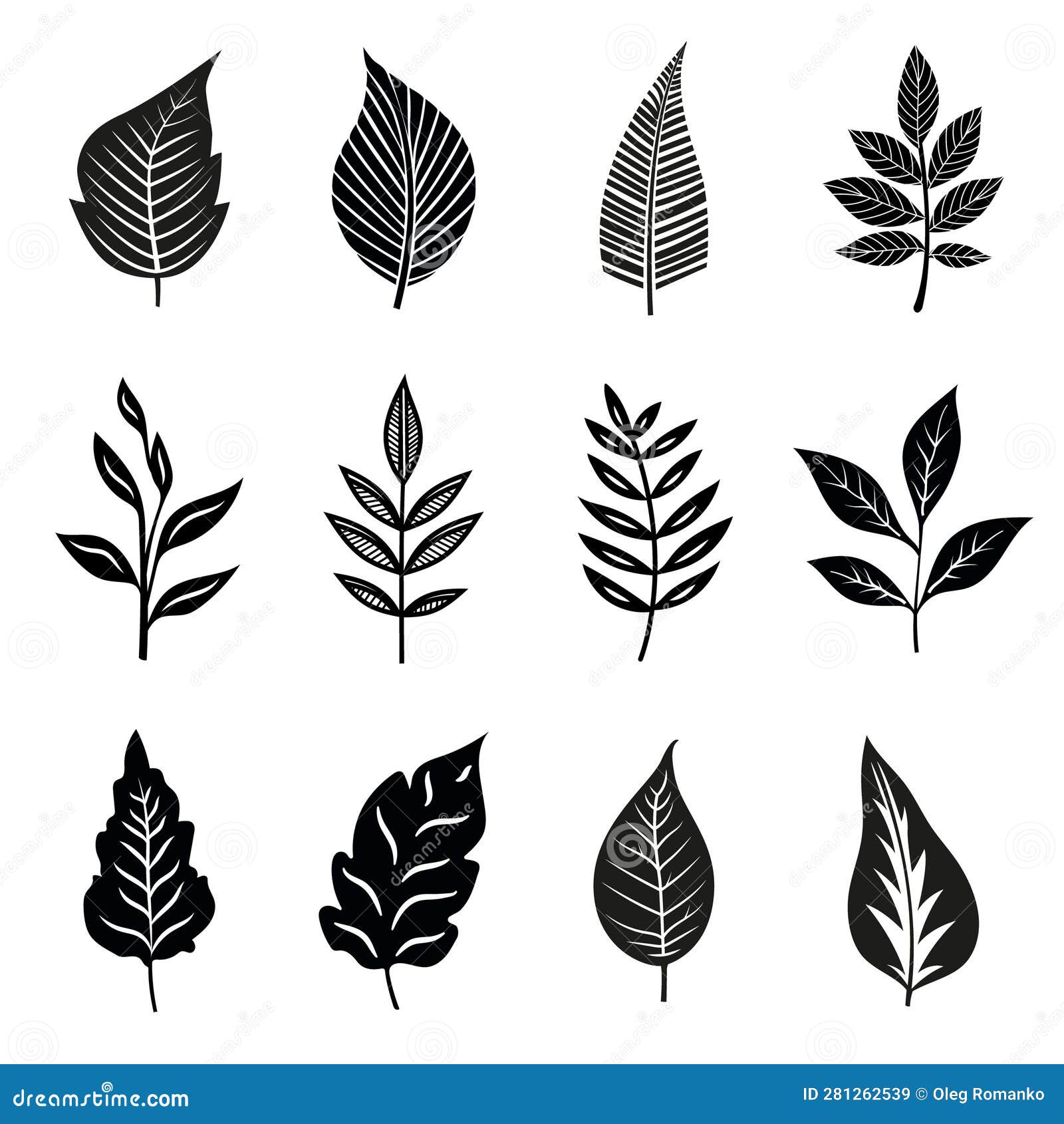Vector Black Leaf, Linear Leaves, Cut-out Curt Forms, Silhouette ...