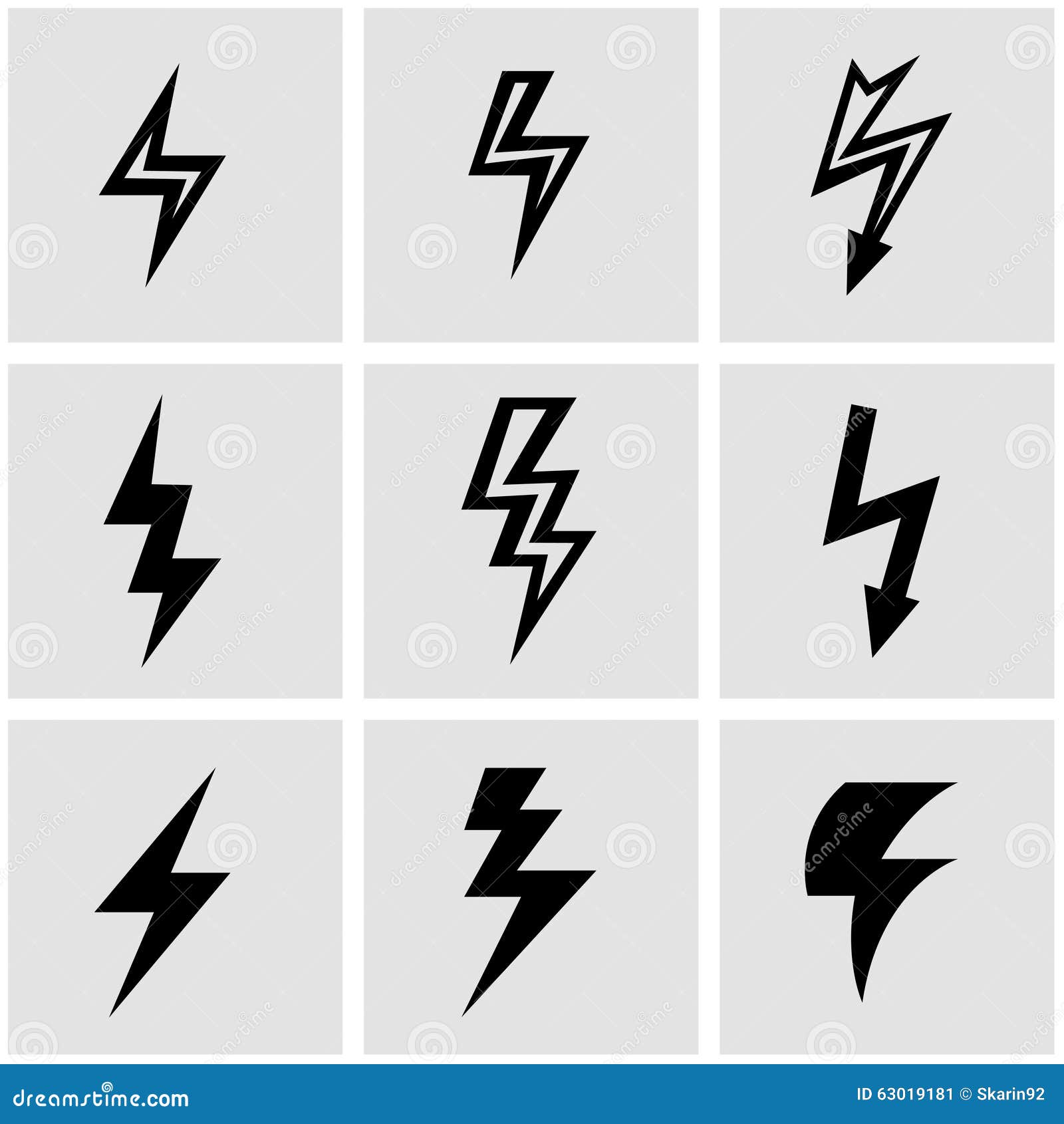 Vector Black Lightning Icon Set Stock Illustration - Illustration of ...