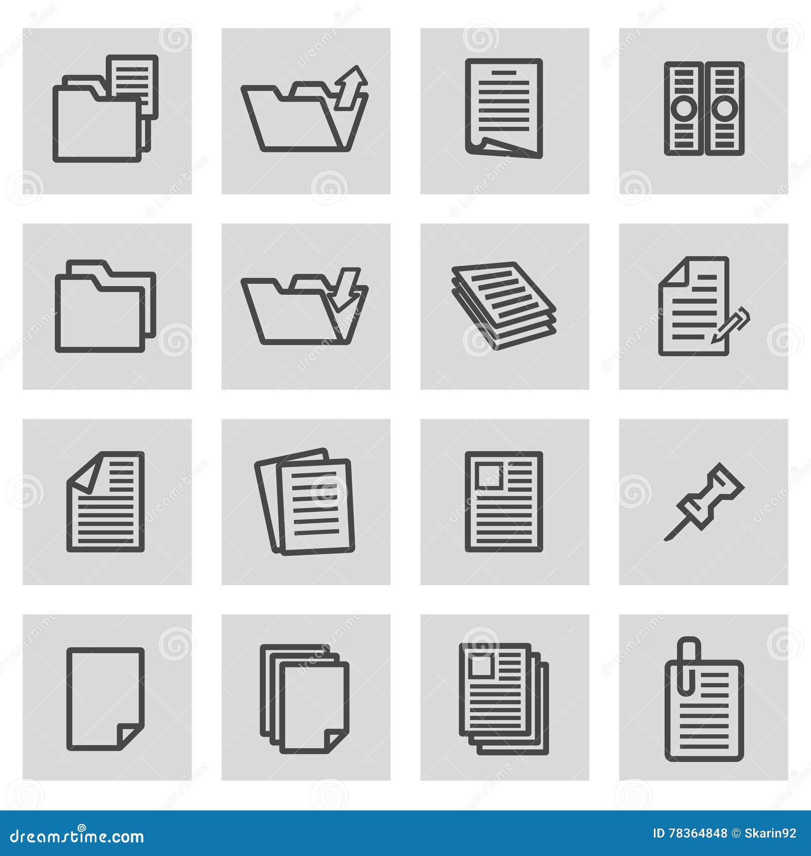 Vector Black Line Document Icons Set Stock Illustration - Illustration ...