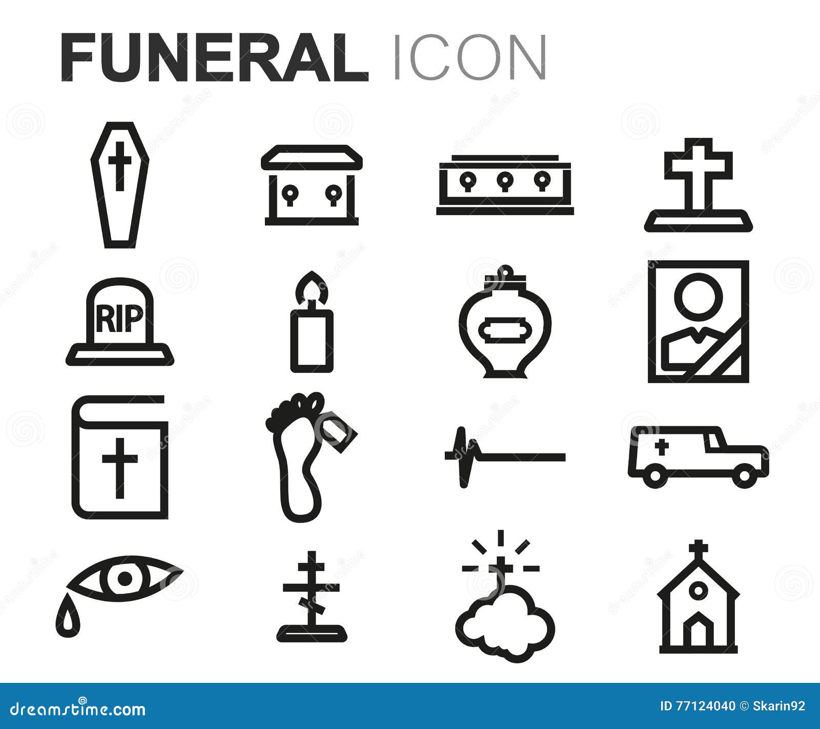 Vector Black Line Funeral Icons Set Stock Illustration - Illustration ...