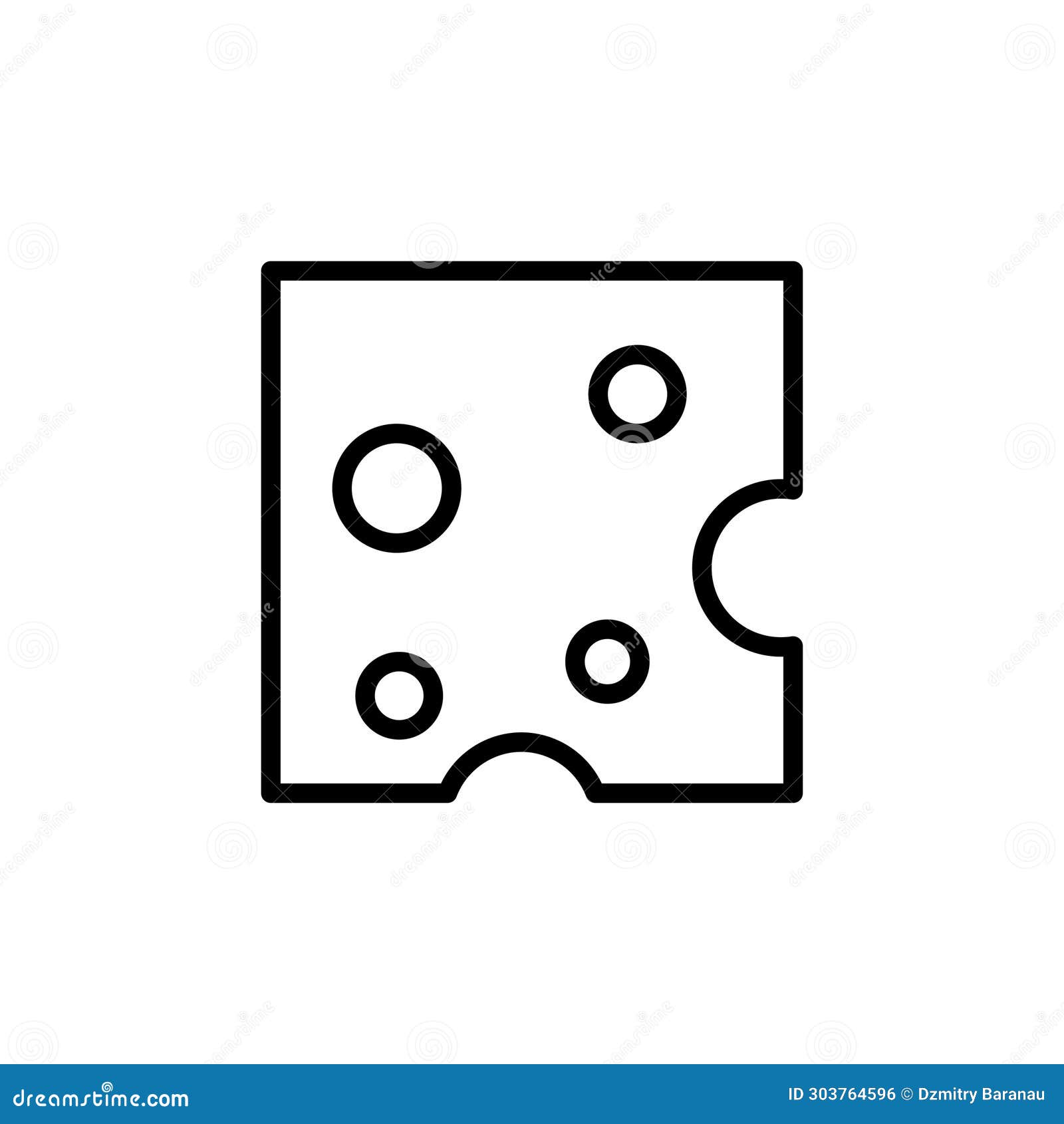 Vector Black Line Icon Square Cheese with Holes Isolated on White ...