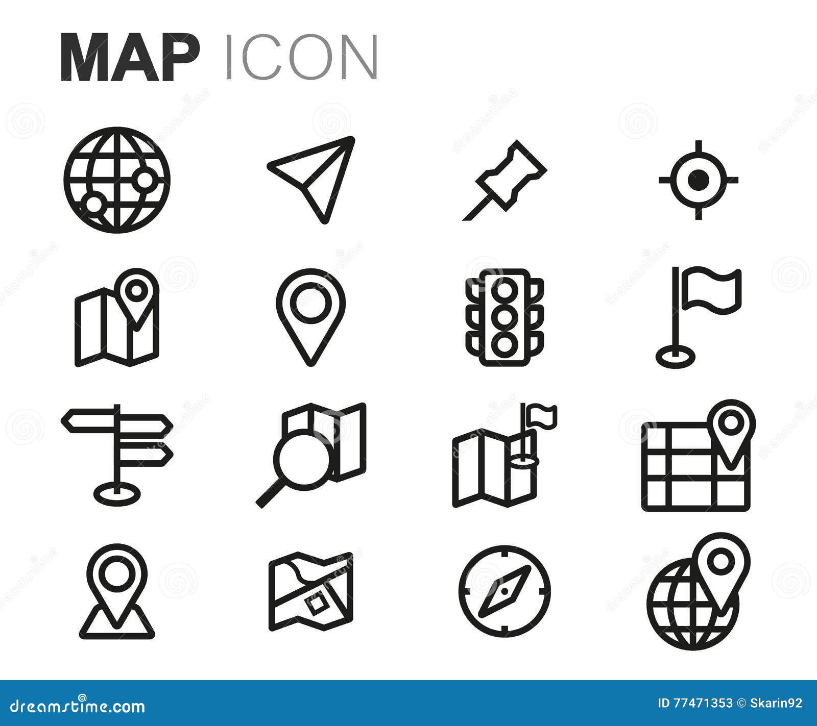 Vector Black Line Map Icons Set Stock Illustration - Illustration of ...