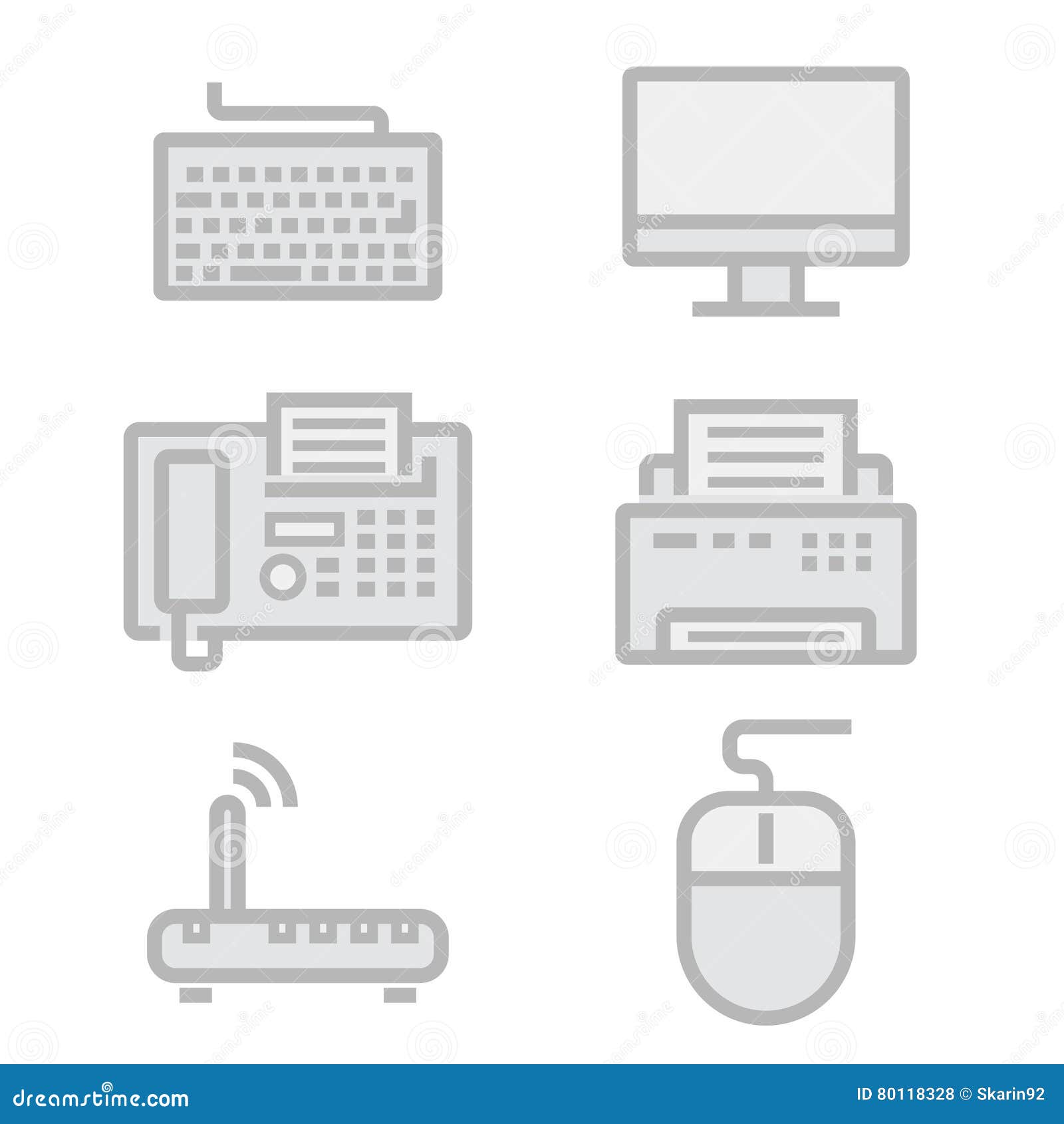 Office Devices Vector Line Icons Set. Printers, Copiers, Computers ...