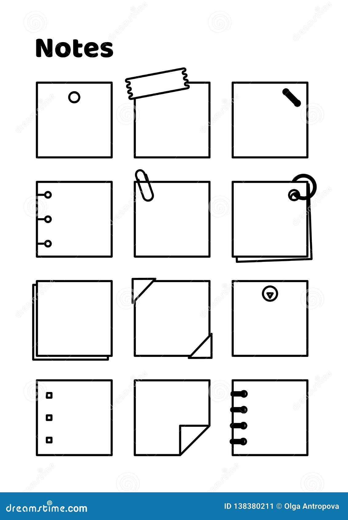 Vector Black Line Printable Diary Page Notes Stock Vector ...