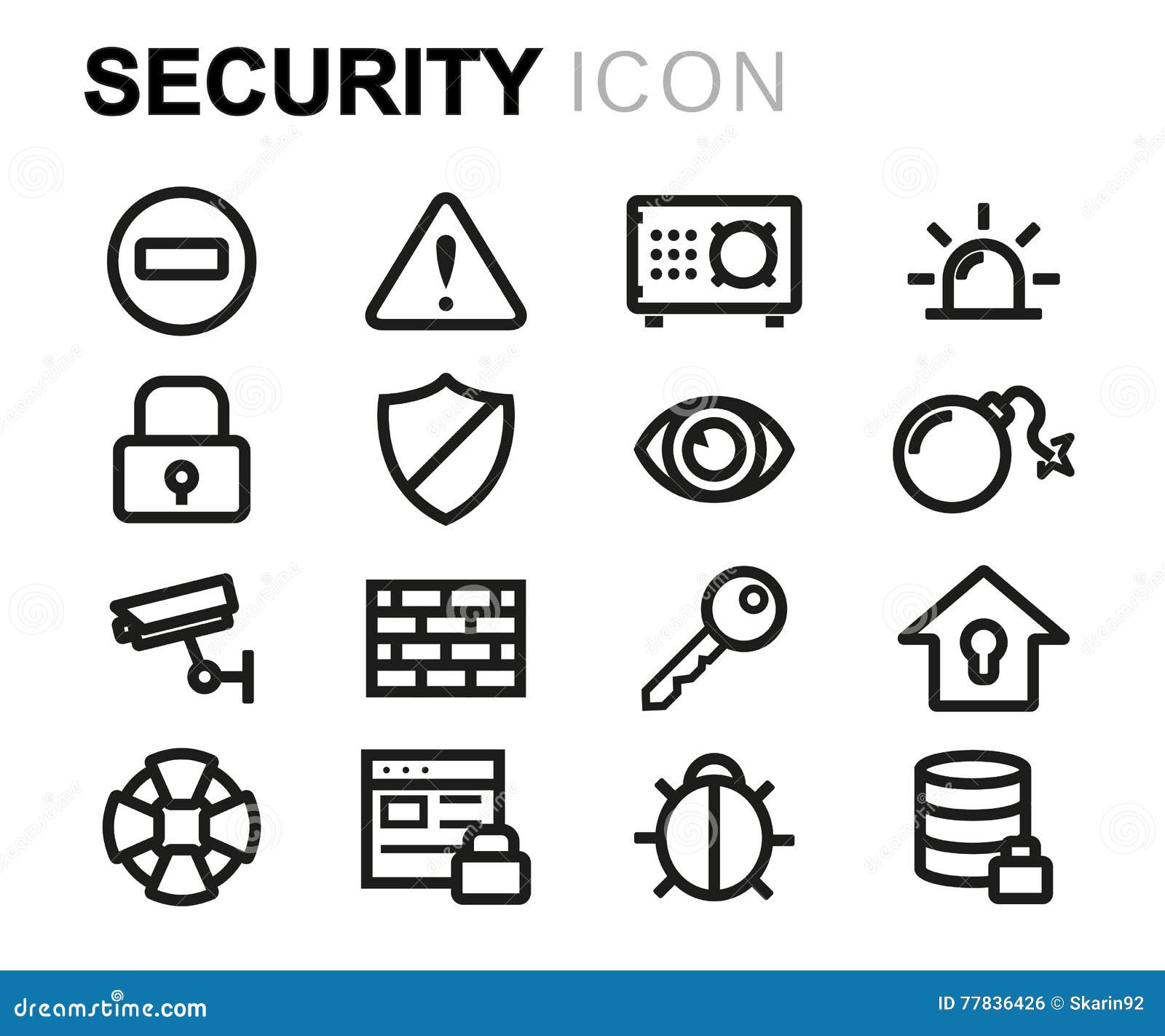 Vector Black Line Security Icons Set Stock Illustration - Illustration ...