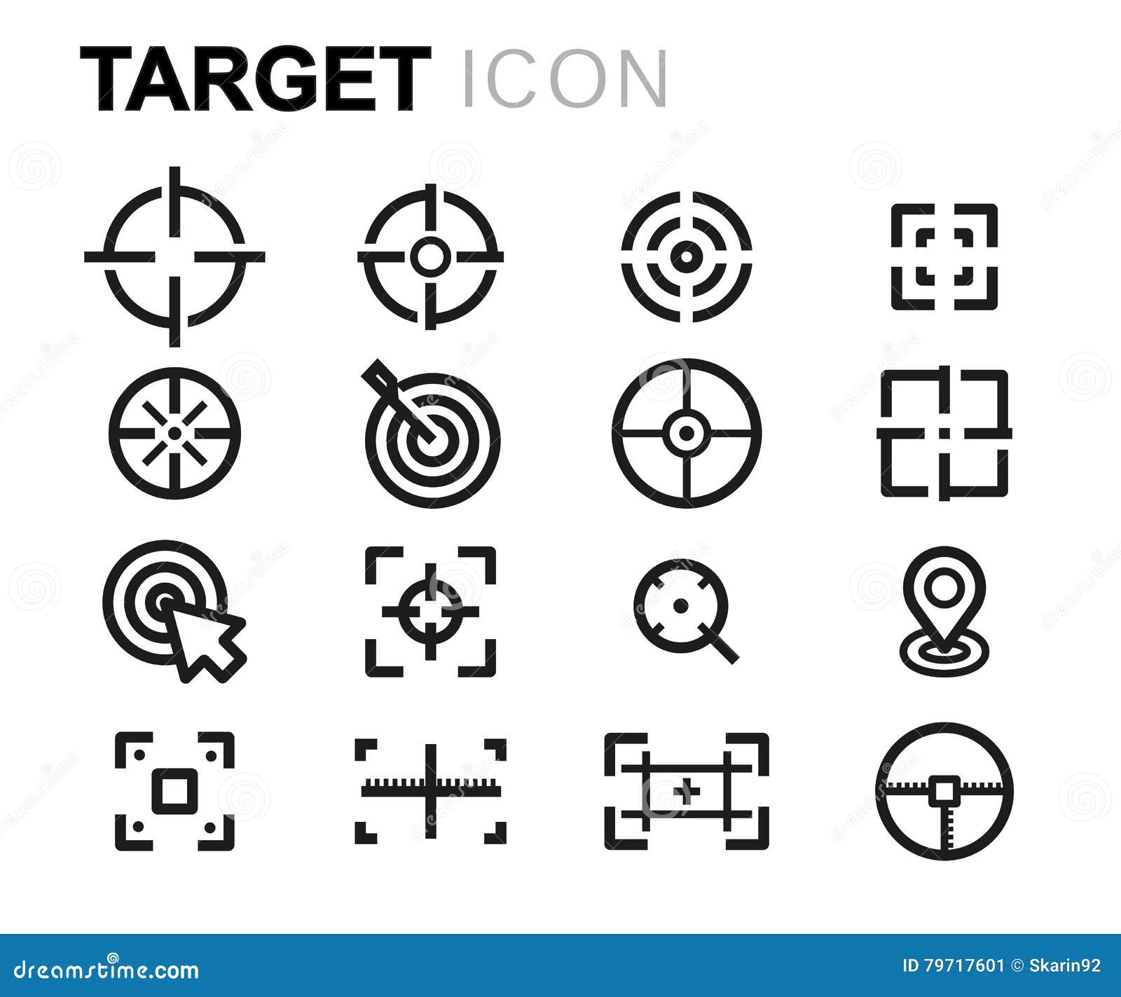 Set Line Target Sport, Submachine Gun M3 And Military Rank Icon. Vector ...