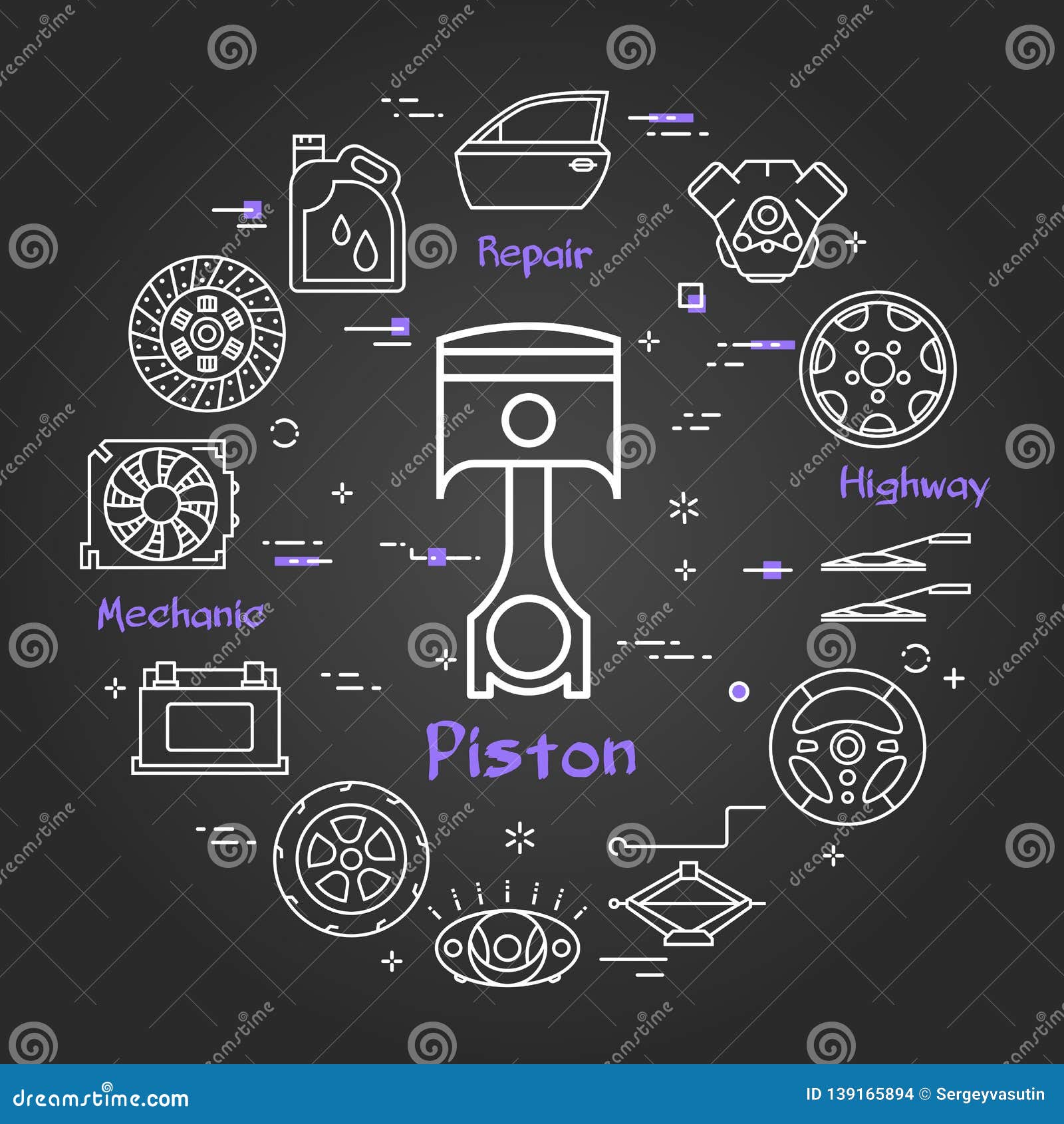 Linear Car Piston Icon From Car Parts Outline Collection. Thin Line Car ...