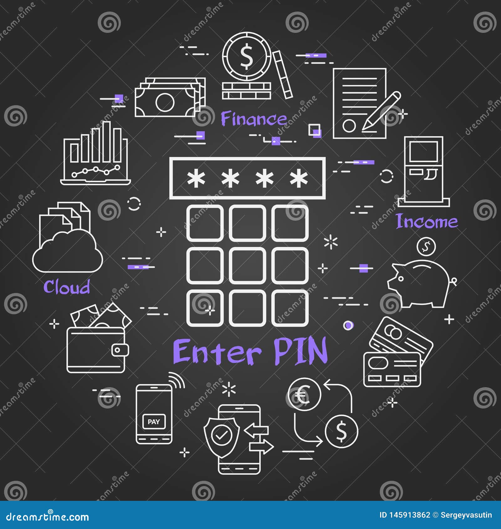 Vector Black Finance and Banking Concept - Enter Pin Code Stock Vector ...