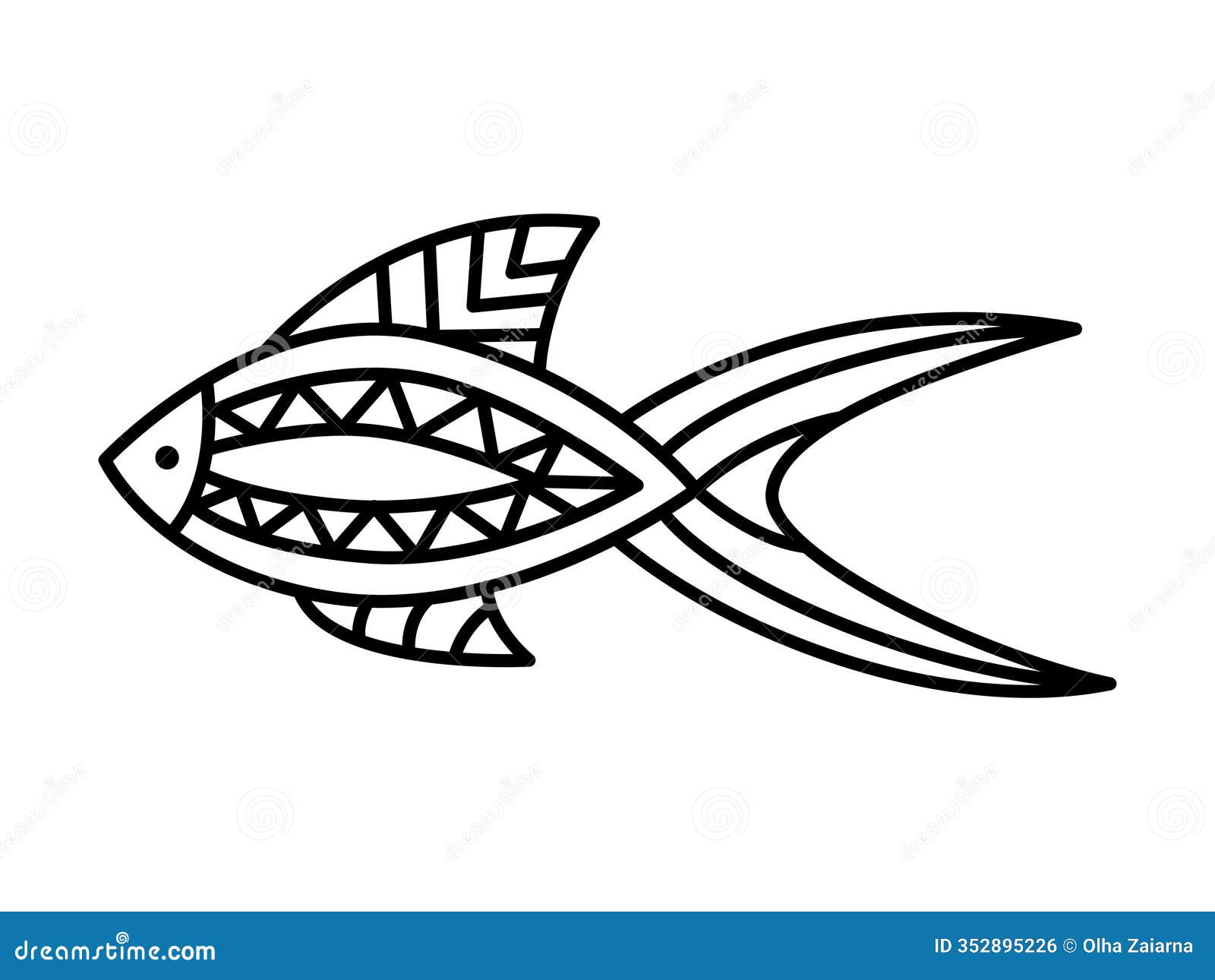 A Set Of Linear Fish Isolated On A White Background. Illustration Of ...