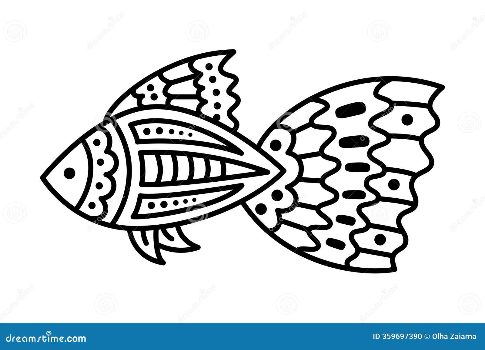 A Set Of Linear Fish Isolated On A White Background. Illustration Of ...