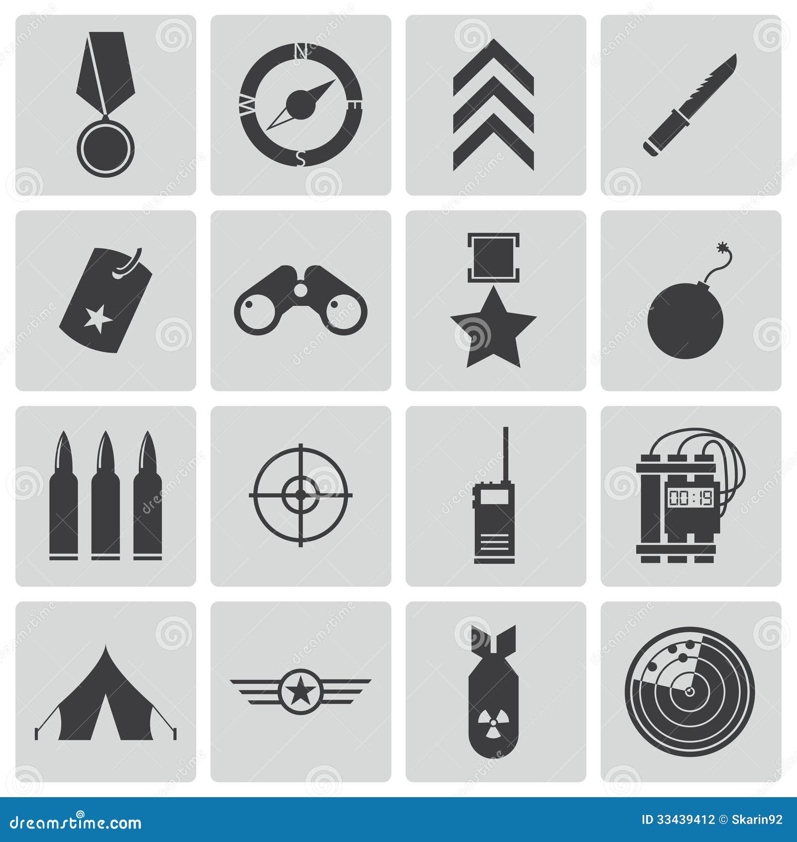 Vector Black Military Icons Stock Illustration - Illustration of black ...