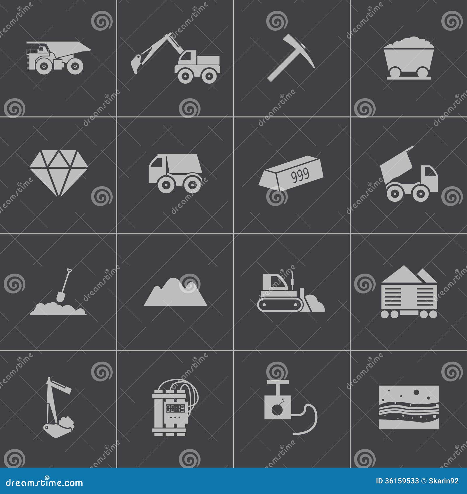 Mining Icons Black Cartoon Vector | CartoonDealer.com #49819291