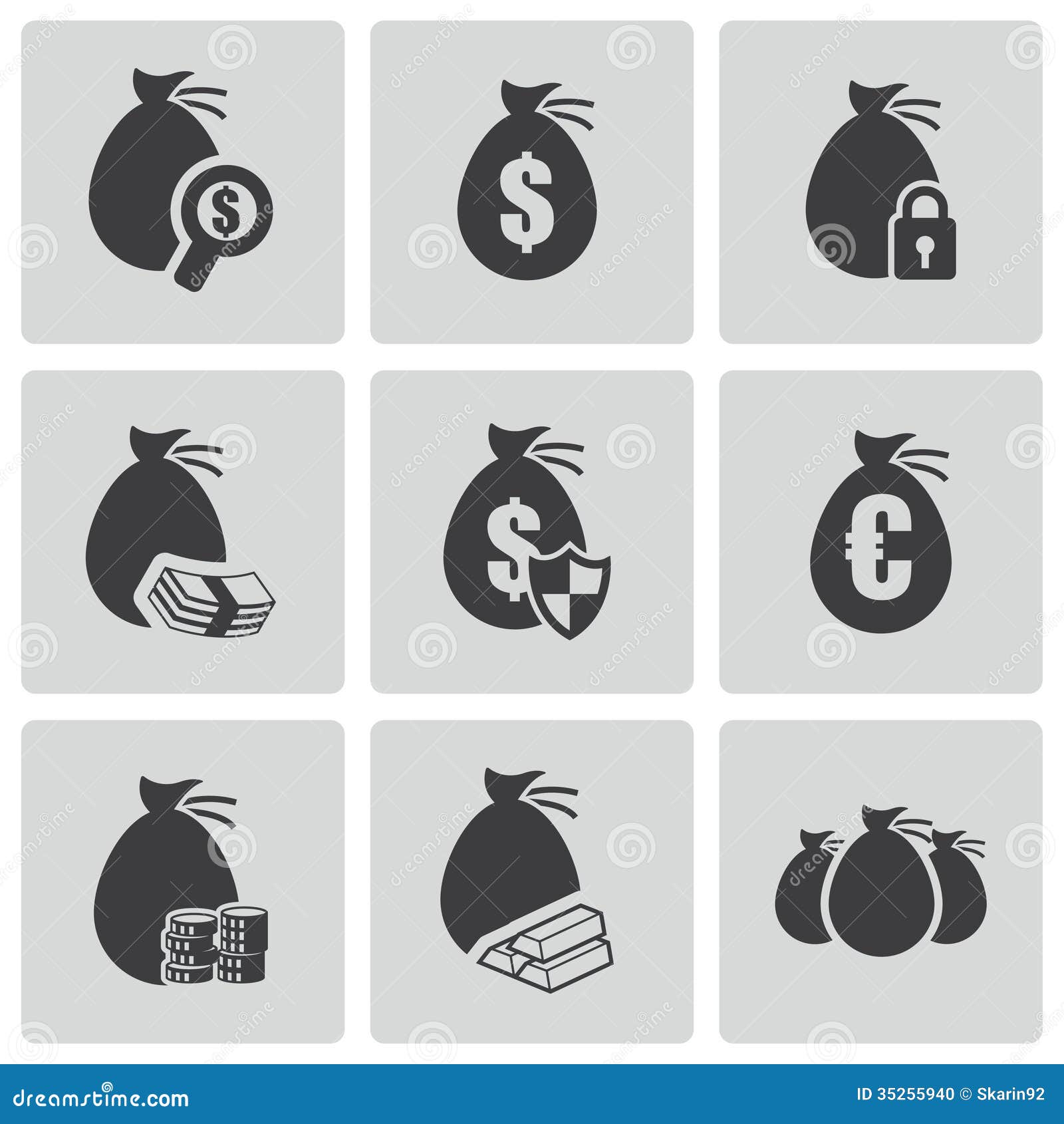 Vector Black Money Icons Set Stock Vector - Illustration of moneybag ...