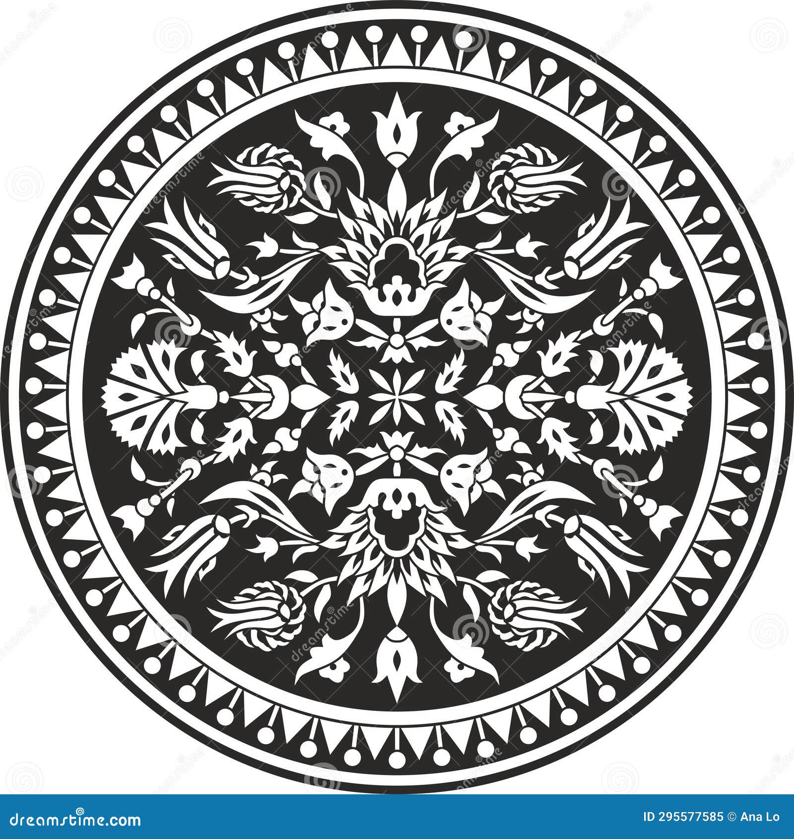 Vector Black Monochrome Round Turkish Ornament. Stock Vector ...