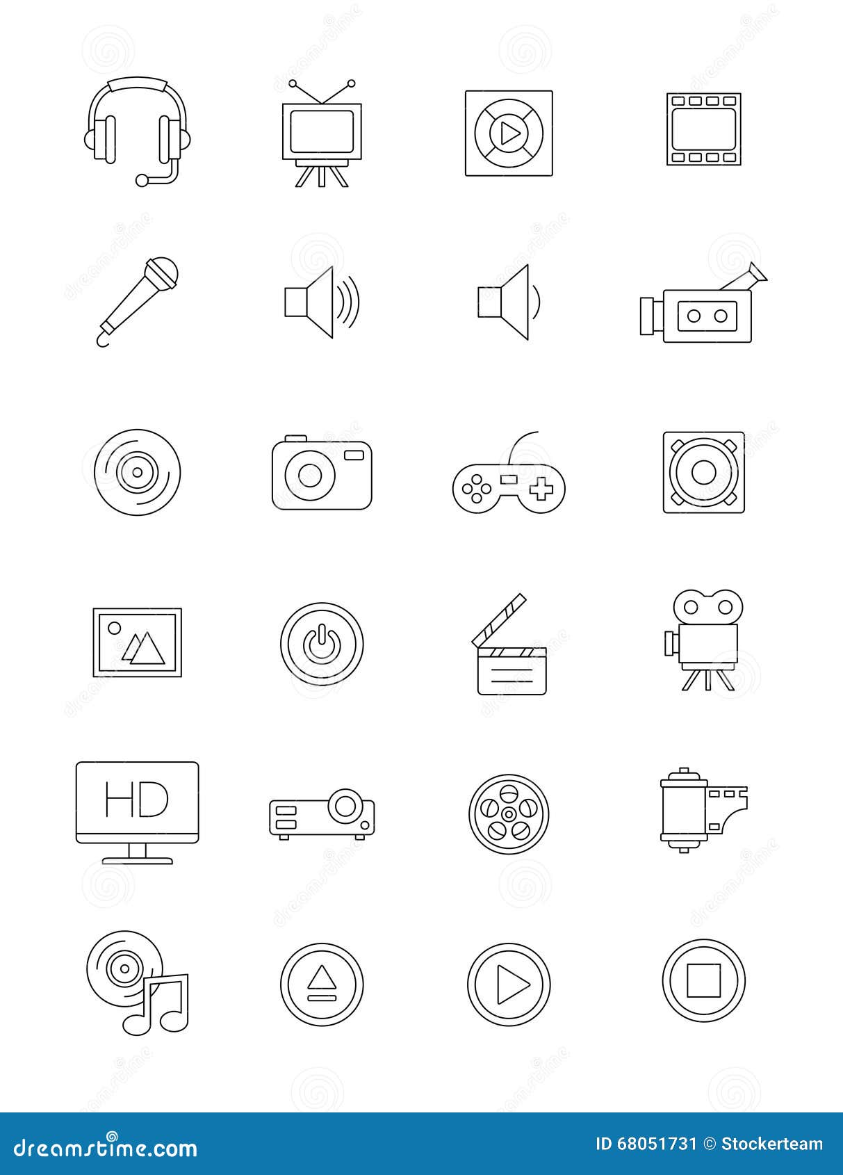 Vector Black Multimedia Icons Set Stock Illustration - Illustration of ...