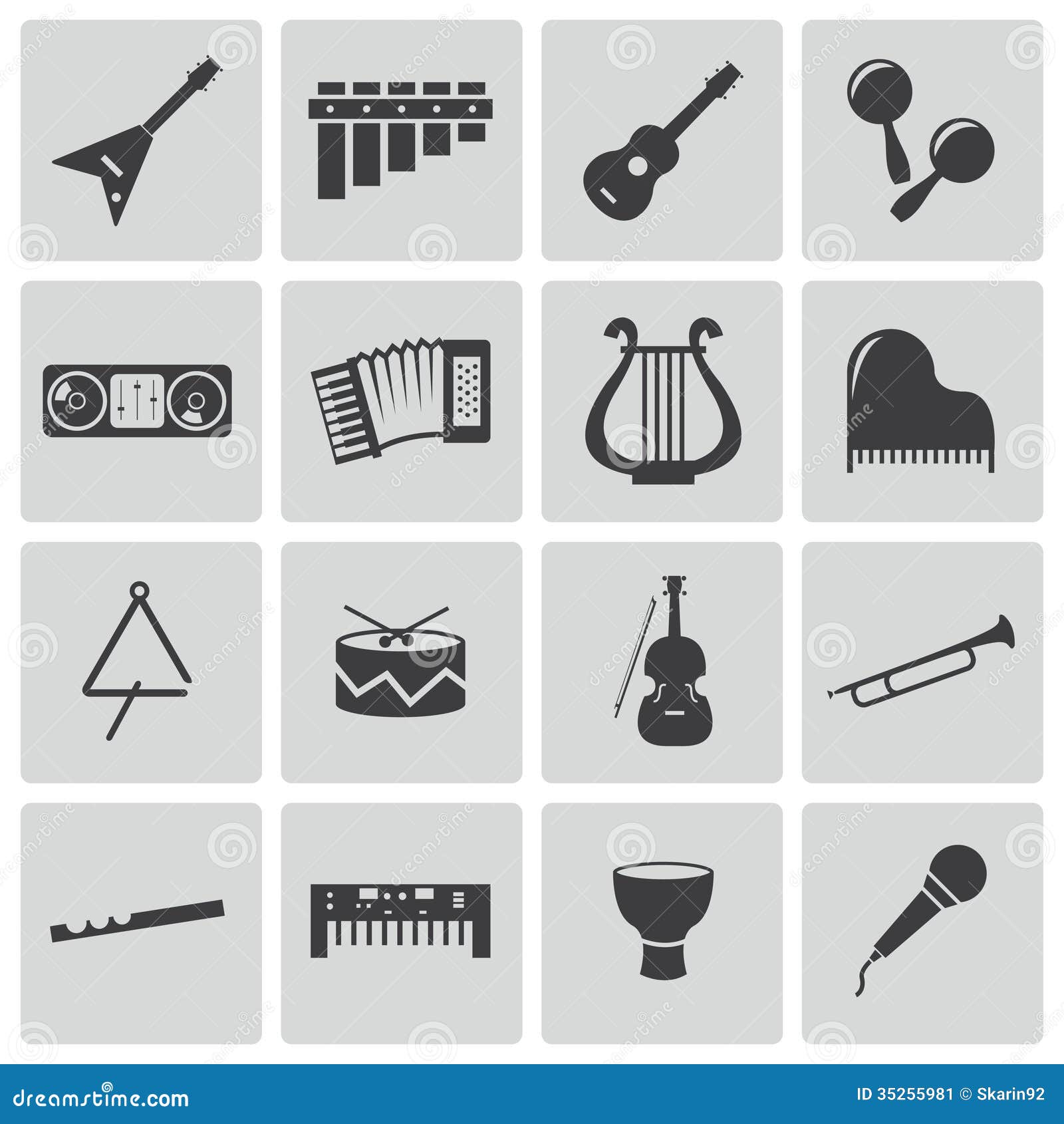 Vector Black Music Instruments Icons Set Stock Vector - Illustration of ...