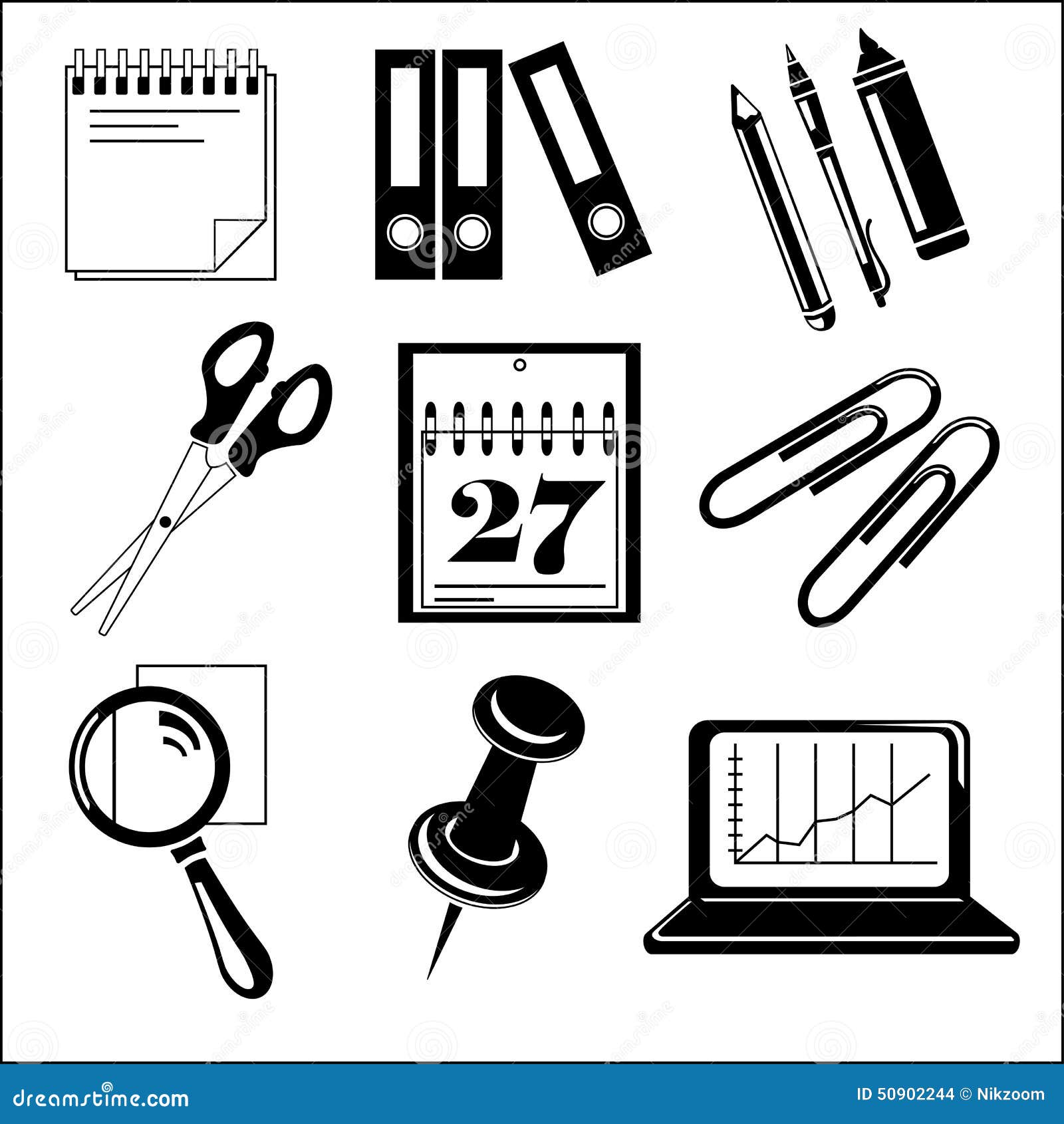 Vector Black Office Icon Set on White Stock Vector - Illustration of ...