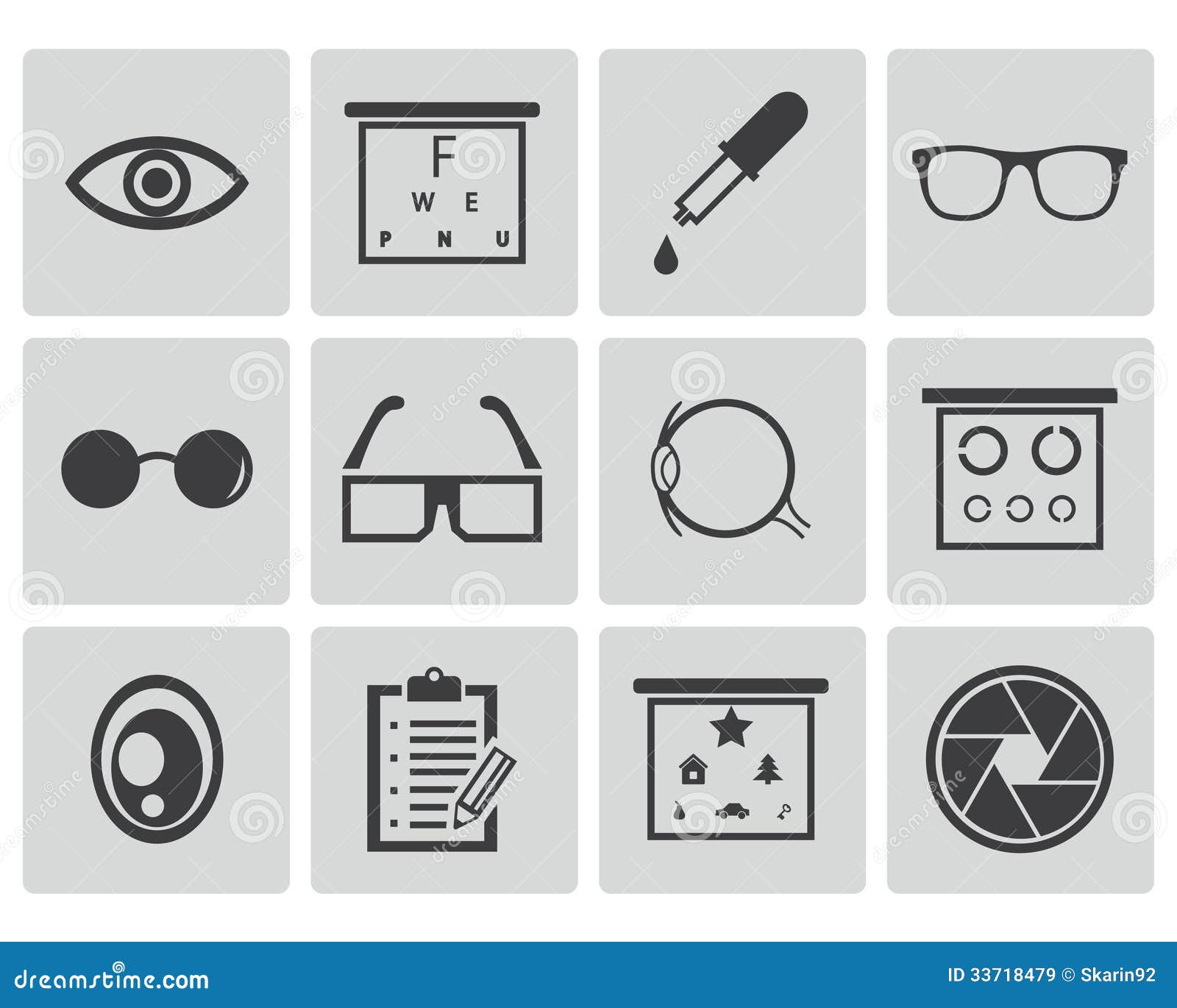 Optometry Icons. Eye And Glasses, Vision And Lens, Laser Surgery Signs ...