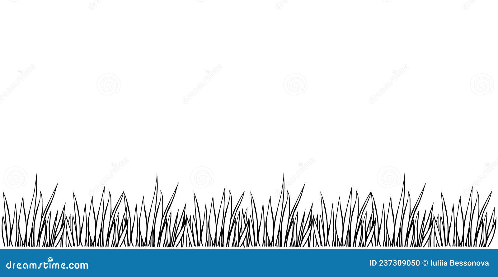 Vector Black Outline of the Grass Isolated. Herbal Border, Horizontal ...