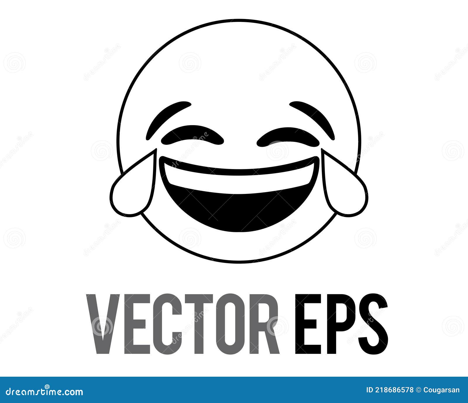 Vector Black Outline Laughing, Smiling Face Flat Icon with Blue Crying ...