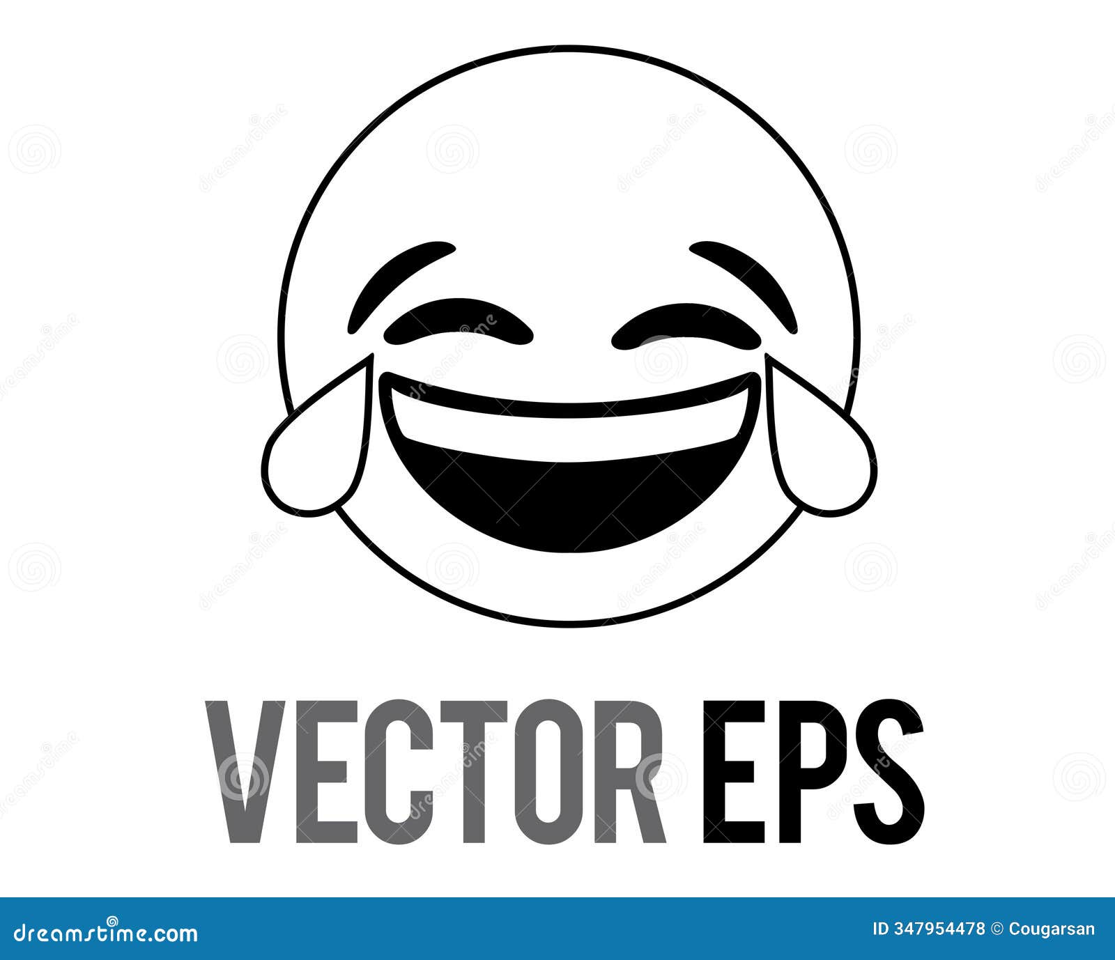 Vector Black Outline Laughing, Smiling Face Flat Icon with Blue Crying ...